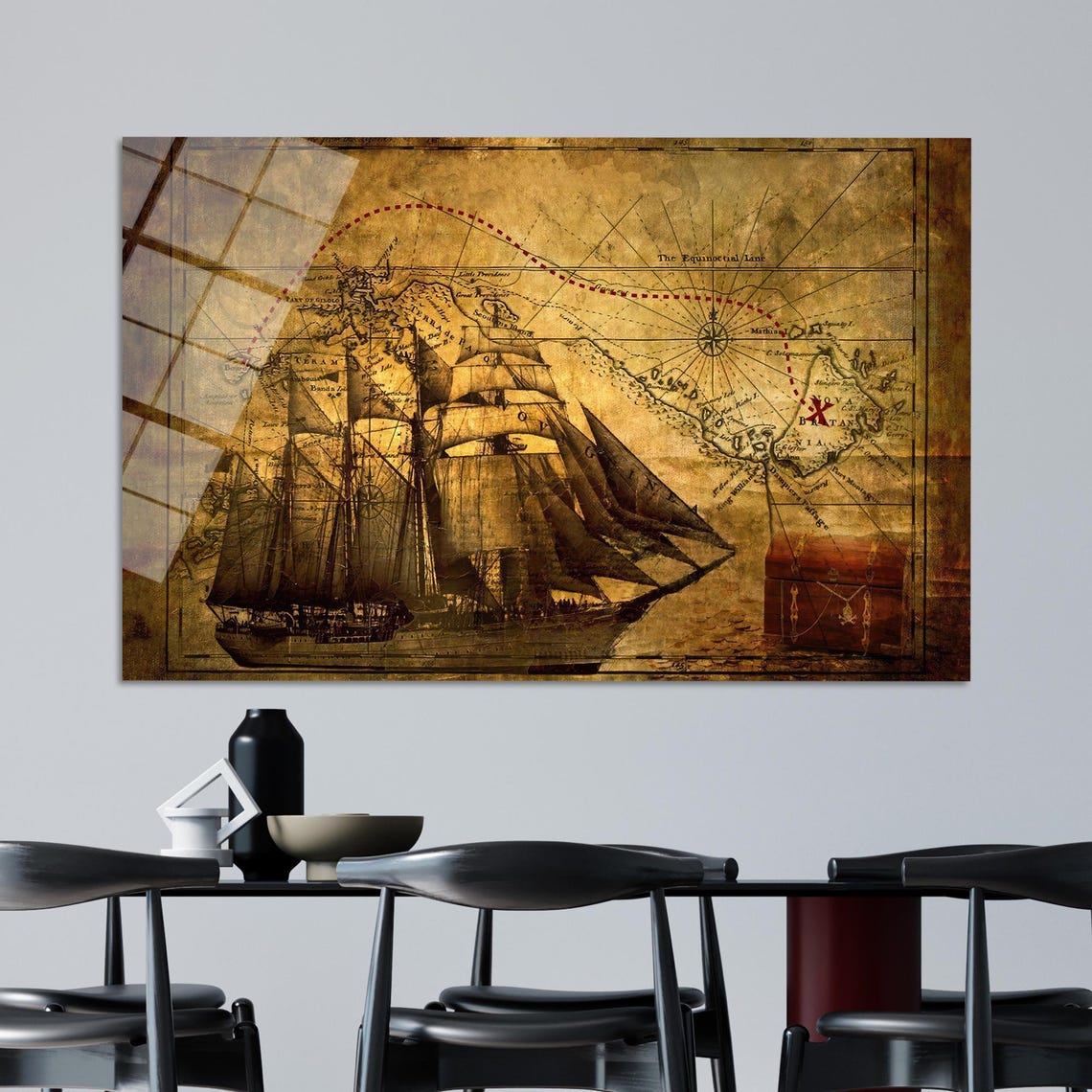 Velto Pirates Wall Art, Map Wall Decor, Old Pirates Treasure Map Glass ...