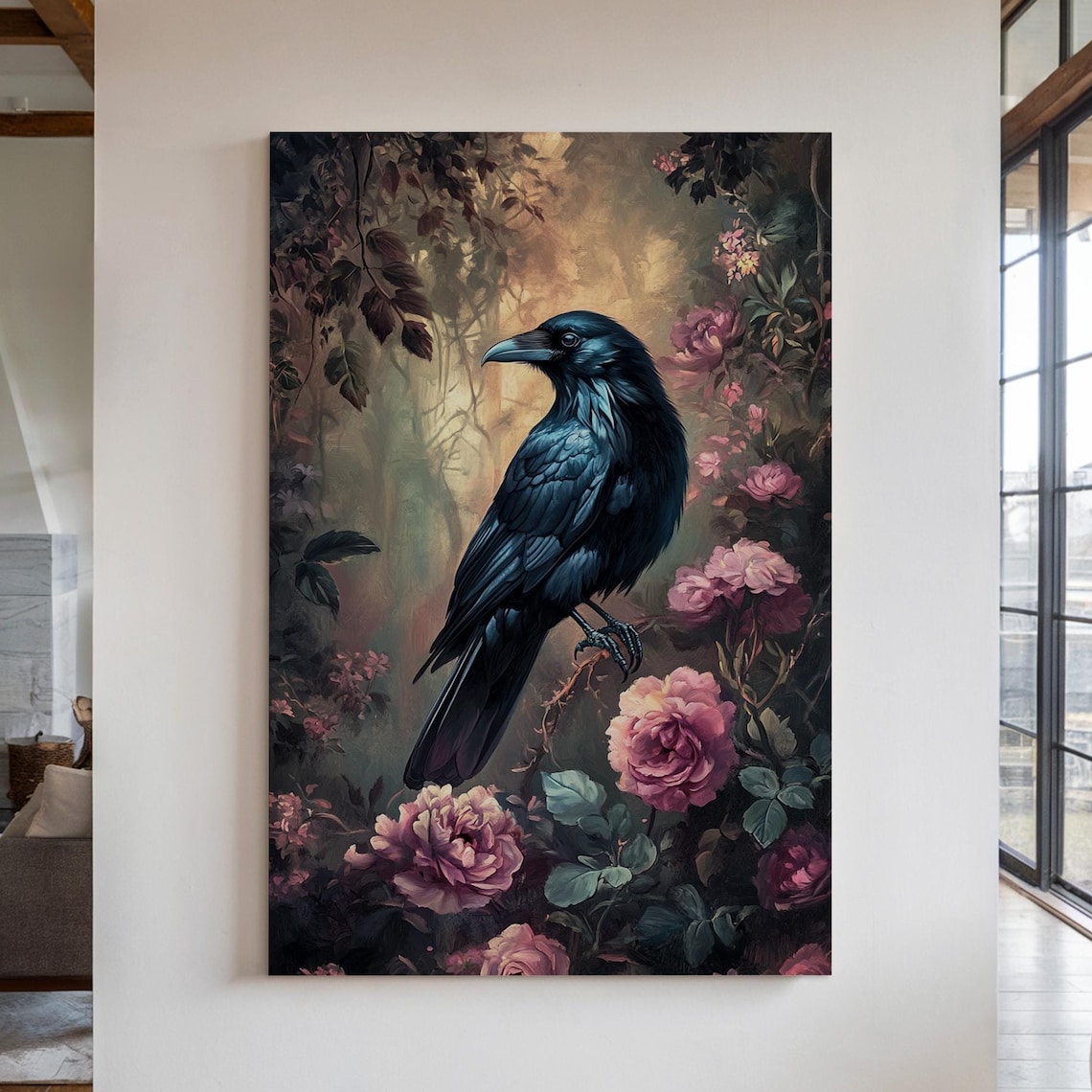 Velto Raven and Roses Canvas Art Mystical Gothic Wildlife Illustration ...