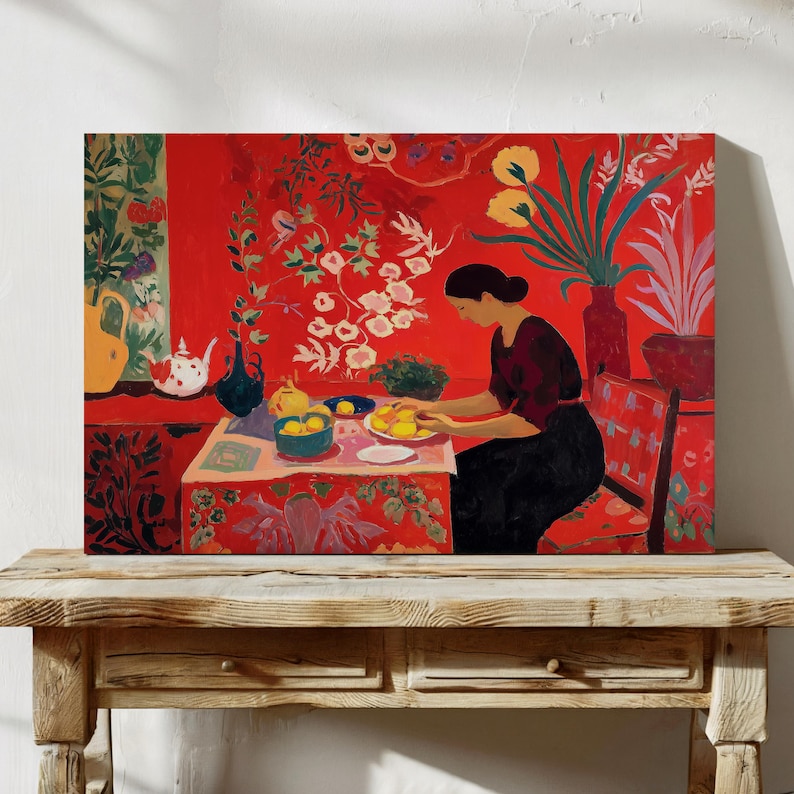 Velto Red Abstract Canvas, Mid Century Vintage Wall Art, Modern Gallery ...