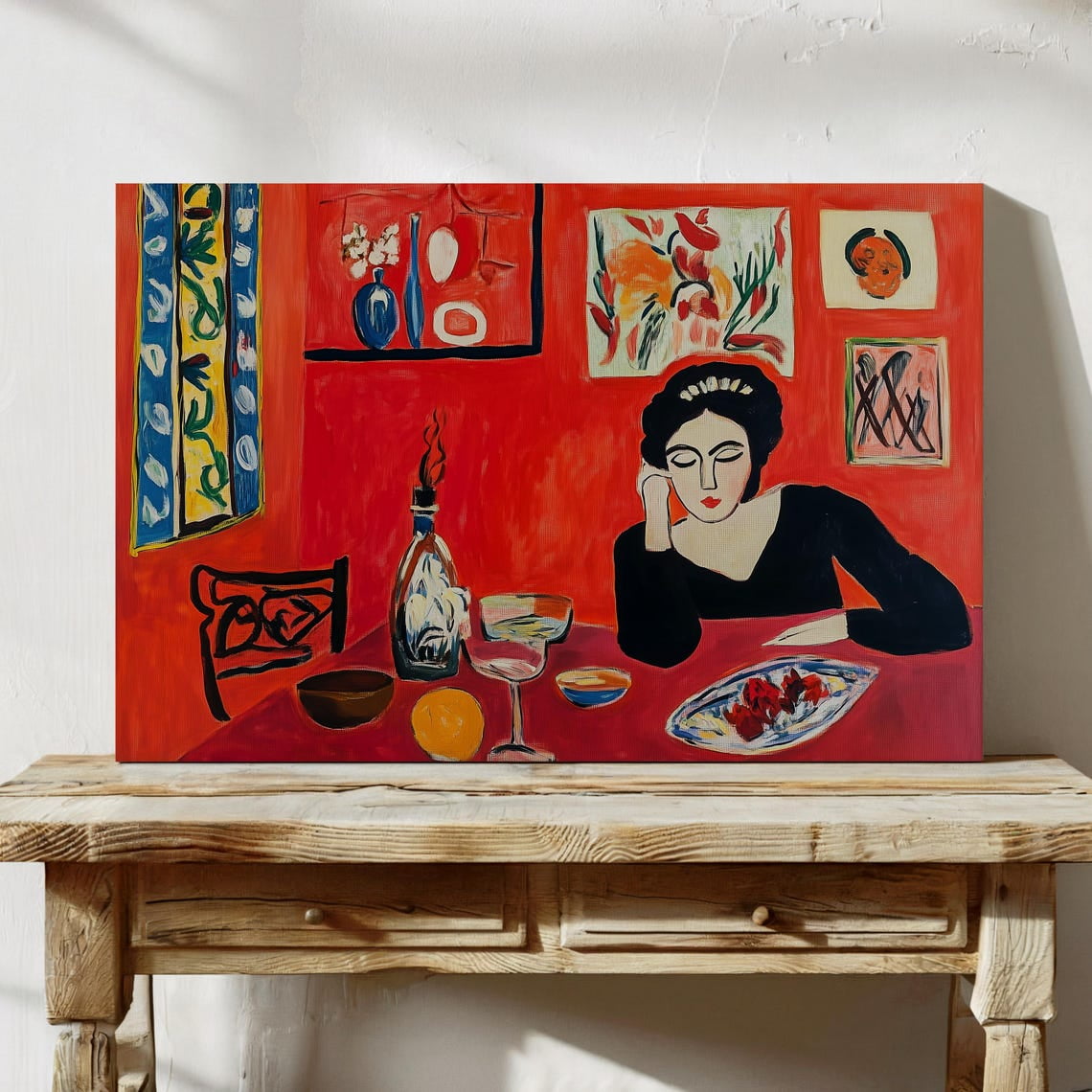 Velto Red Abstract Canvas, Vintage Mid Century Wall Art, Bold Modern ...