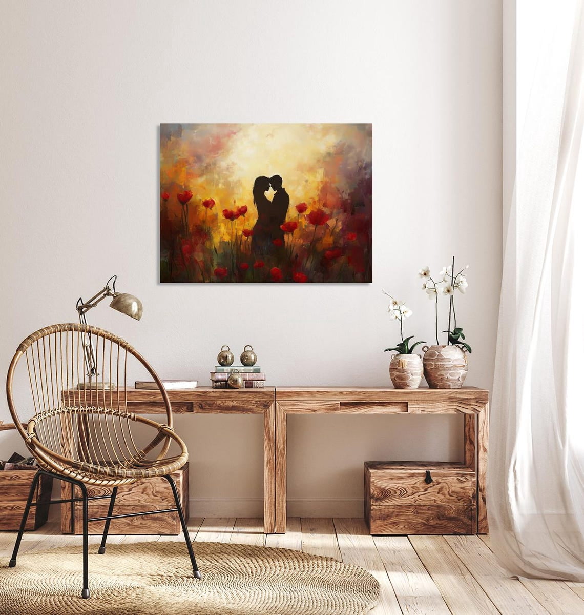 Velto Romantic Silhouette With Poppies At Sunset, Couple In Love Wall ...