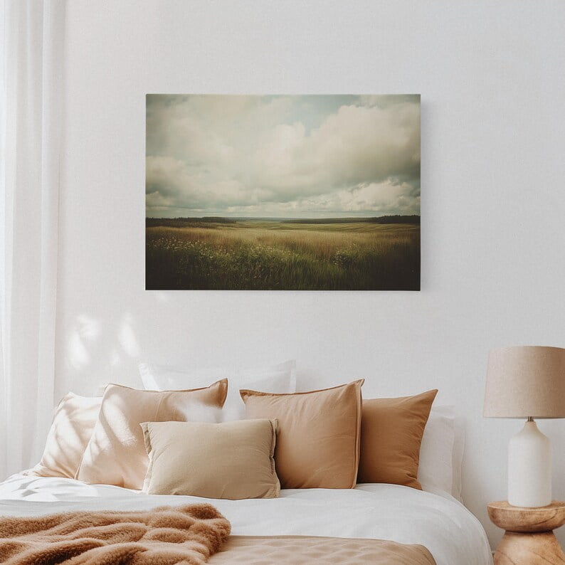 Velto Rustic Countryside Landscape Canvas – Rolling Fields and Cloudy ...