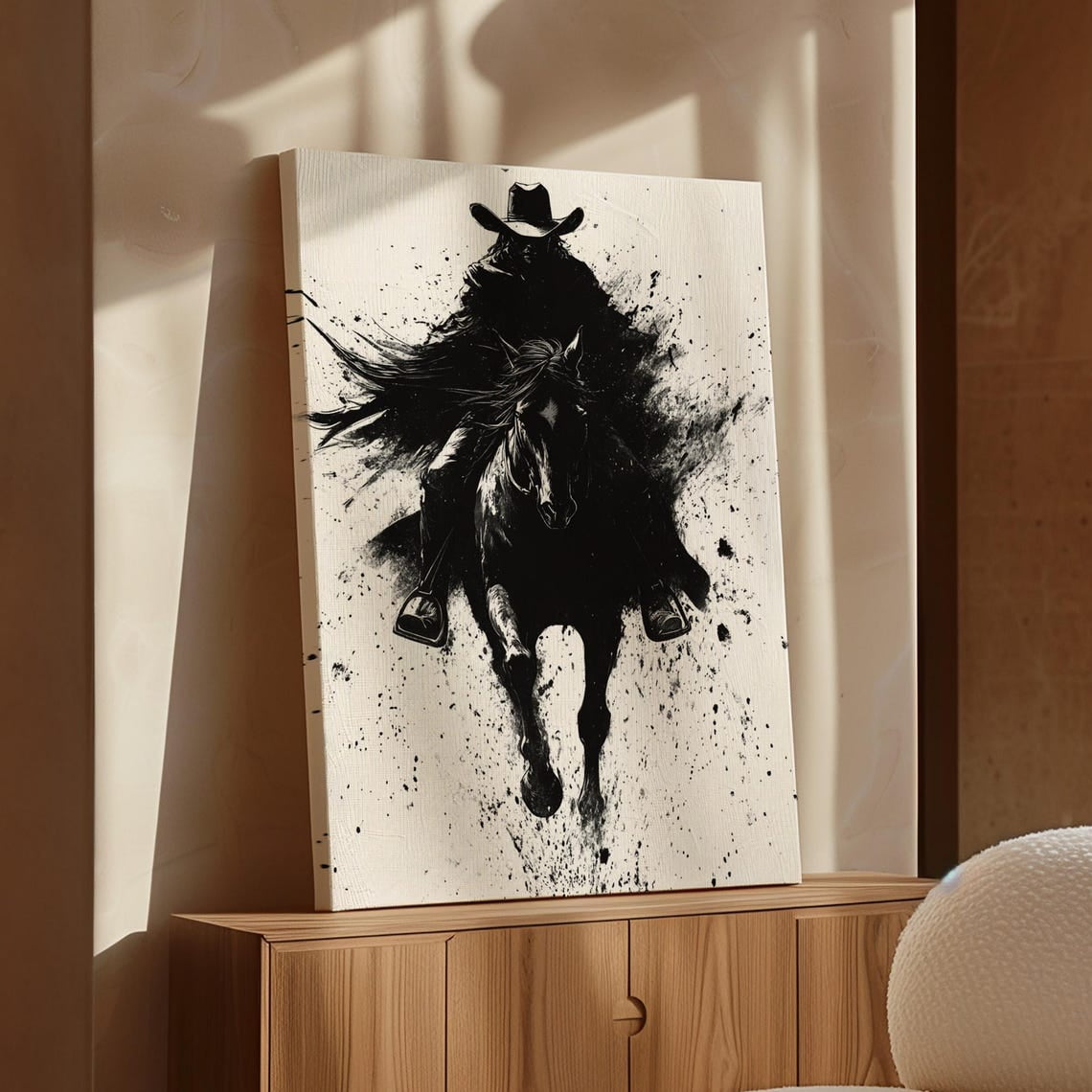 Velto Shadow Cowboy Canvas Art - Bold Ink Black and White Western Decor ...