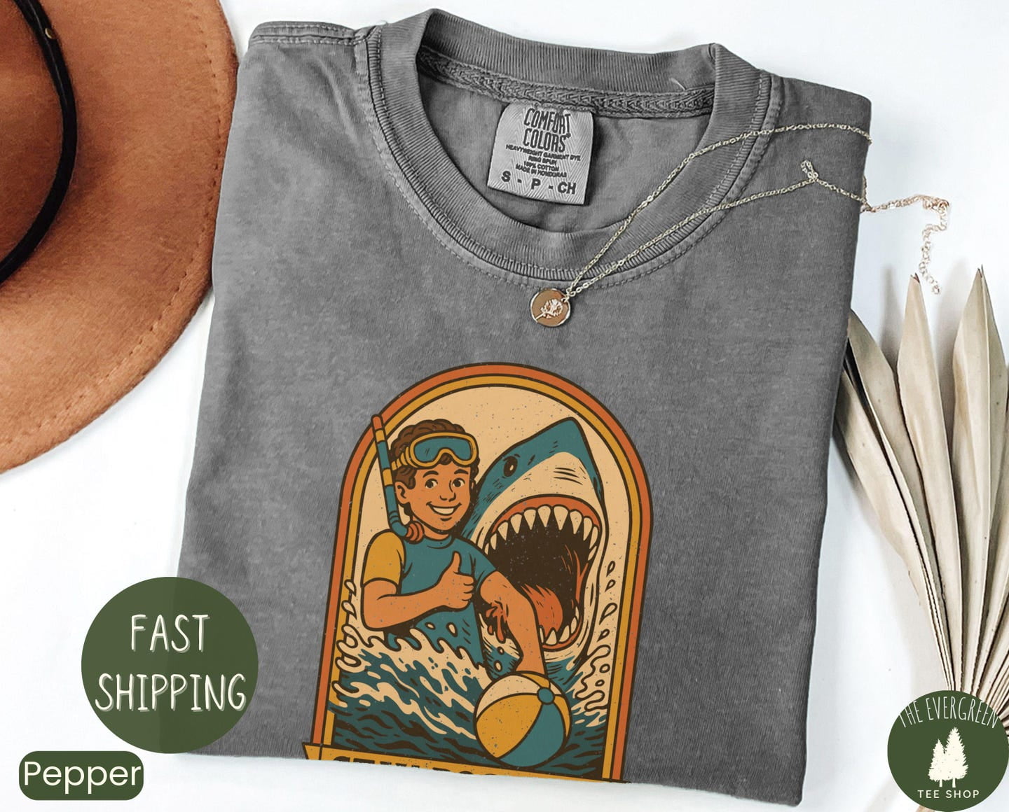 Velto Stay Positive Shark Attack Retro Humor Graphic T-Shirt, Full Size ...