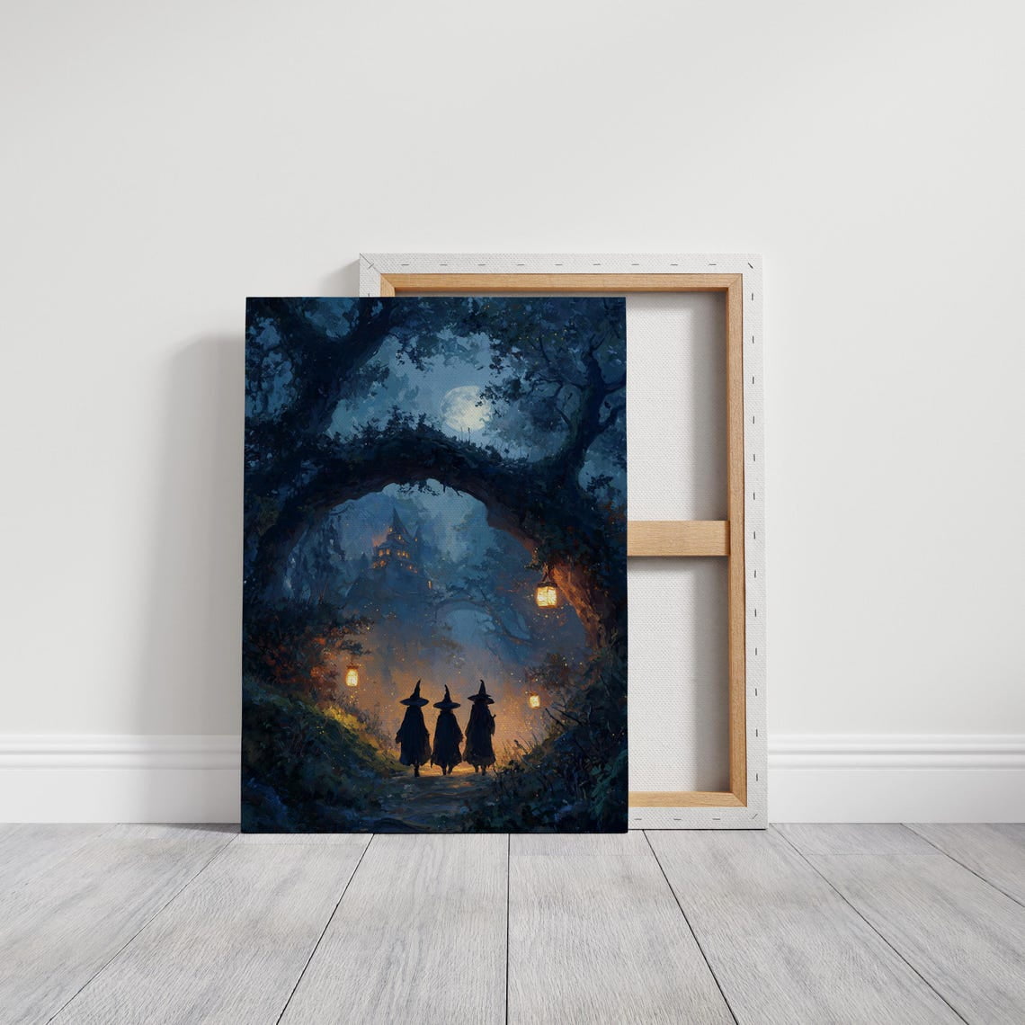 Velto Three Witches In Enchanted Forest Art, Castle Night Scene, Witchy ...