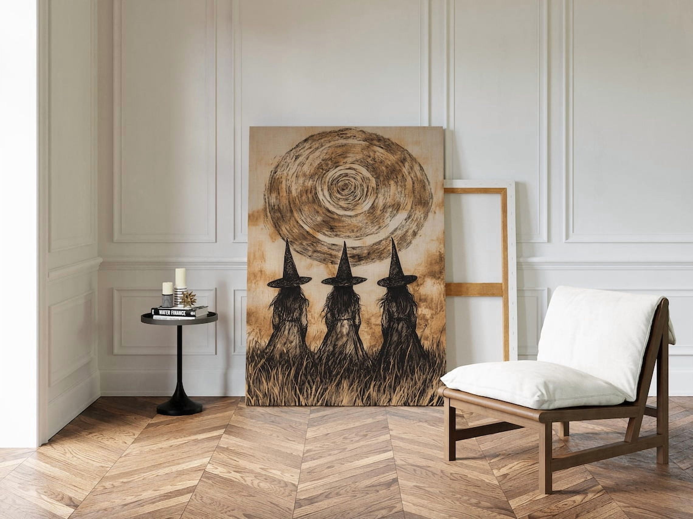 Velto Three Witches Spiral Moon Canvas Art, Gothic Witch Wall Decor ...