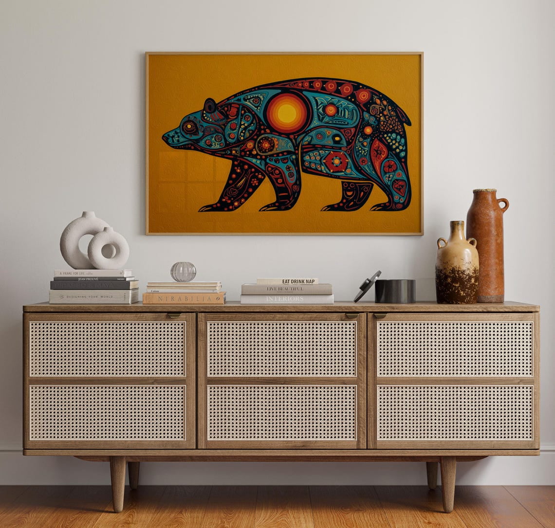 Velto Tribal Bear Spirit Canvas Wall Art – Native Inspired Symbolic ...