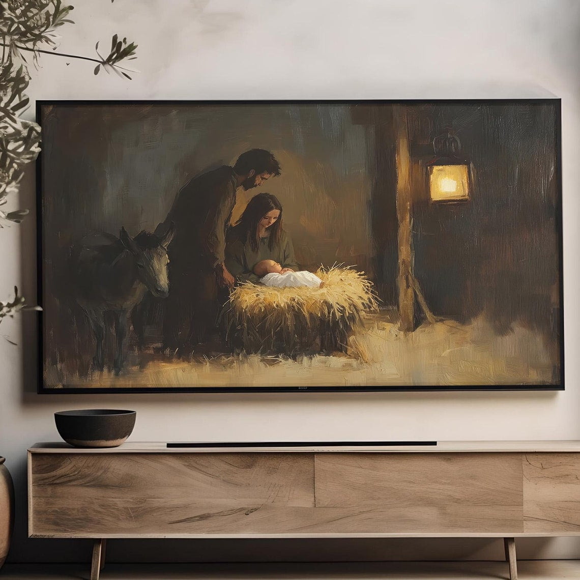 Velto Tv L Christian Nativity Jesus In The Manger Canvas Wall Art 16X9 ...