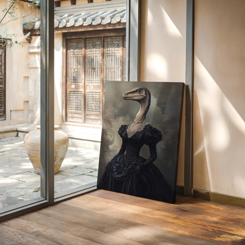 Velto Velociraptor Portrait Canvas, Gothic Dinosaur Wall Art, Quirky ...
