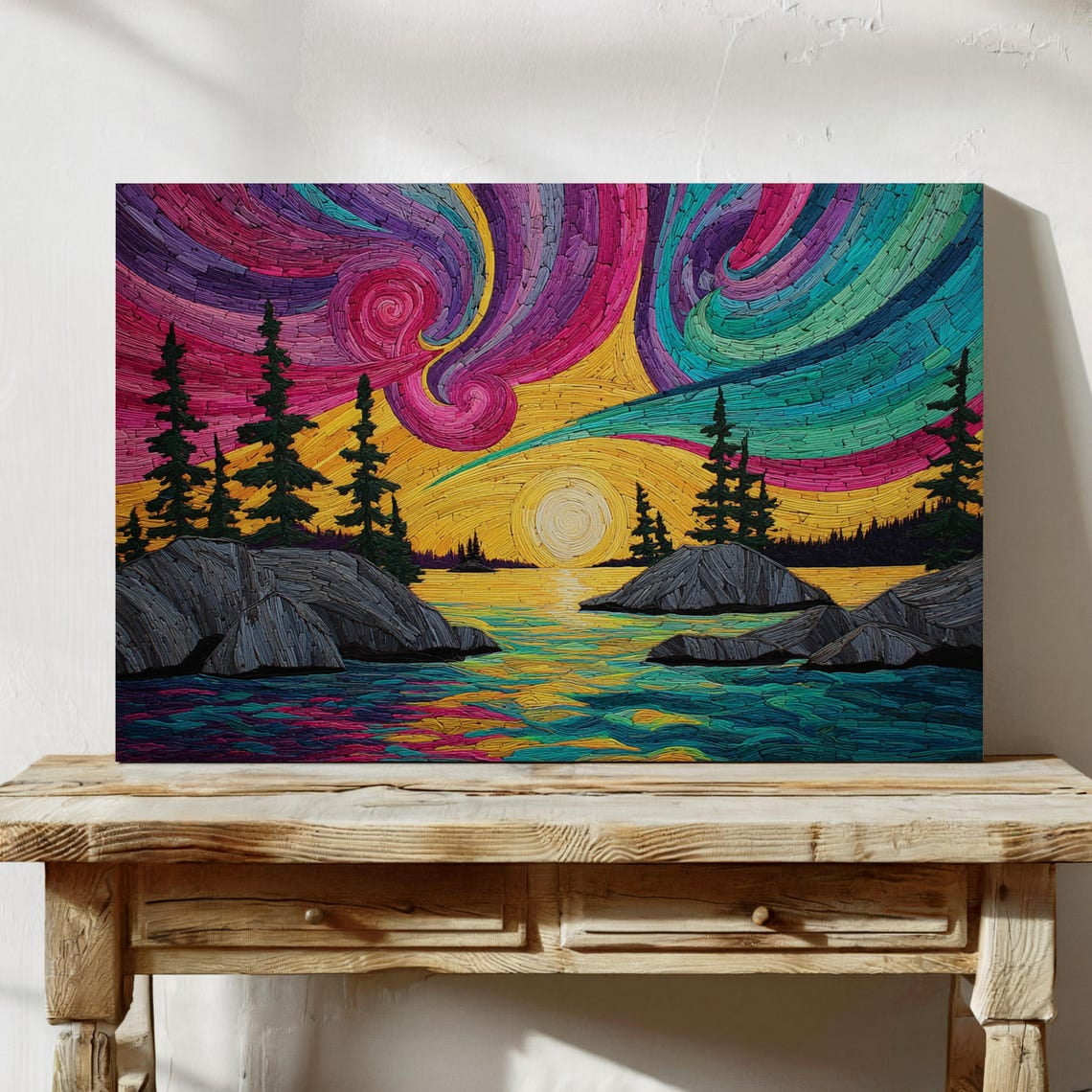 Velto Vibrant Sunset Canvas Wall Art – Colorful Northern Lake Landscape ...