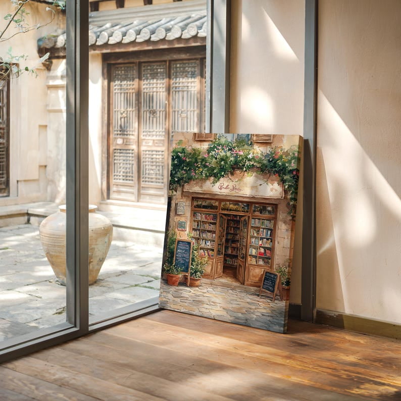 Velto Vintage Bookstore Canvas Wall Art Rustic Bookshop Scene Cozy ...