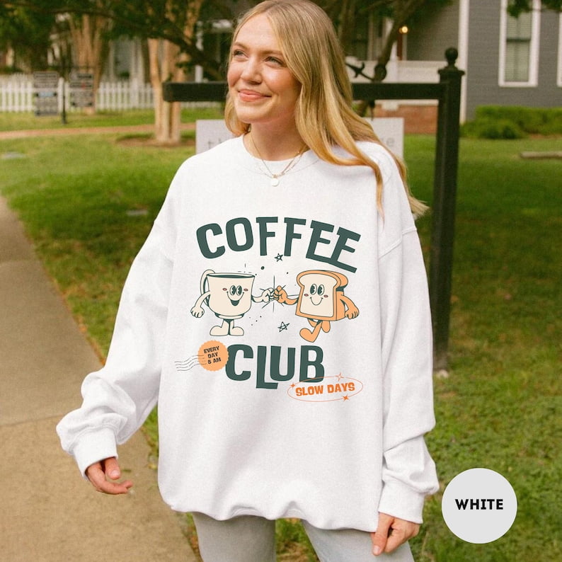 Velto Vintage Coffee Club Aesthetic Soft Girl Style Sweatshirt Full ...
