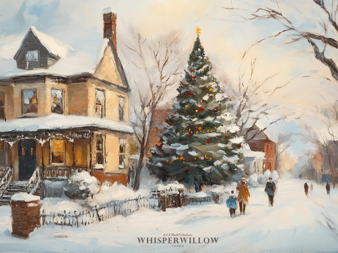 Velto Vintage Holiday Village Scene, Festive Holiday, Snowy Art ...