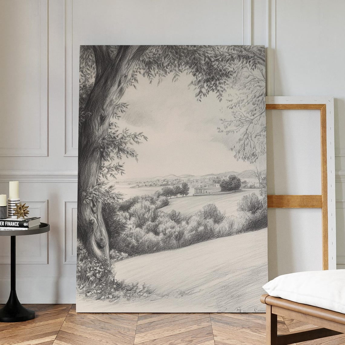 Velto Vintage Pencil Drawing Of Classical Landscape, Distant Greek ...