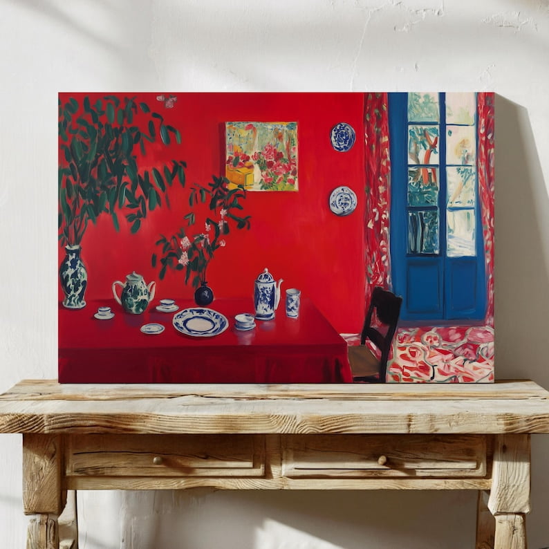 Velto Vintage Red Interior Canvas, Classic Room Wall Art, French Style ...