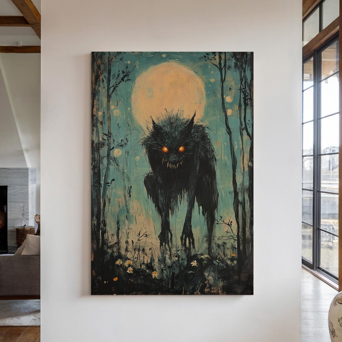 Velto Werewolf Canvas Wall Art Haunting Moonlit Forest Scene Spooky ...