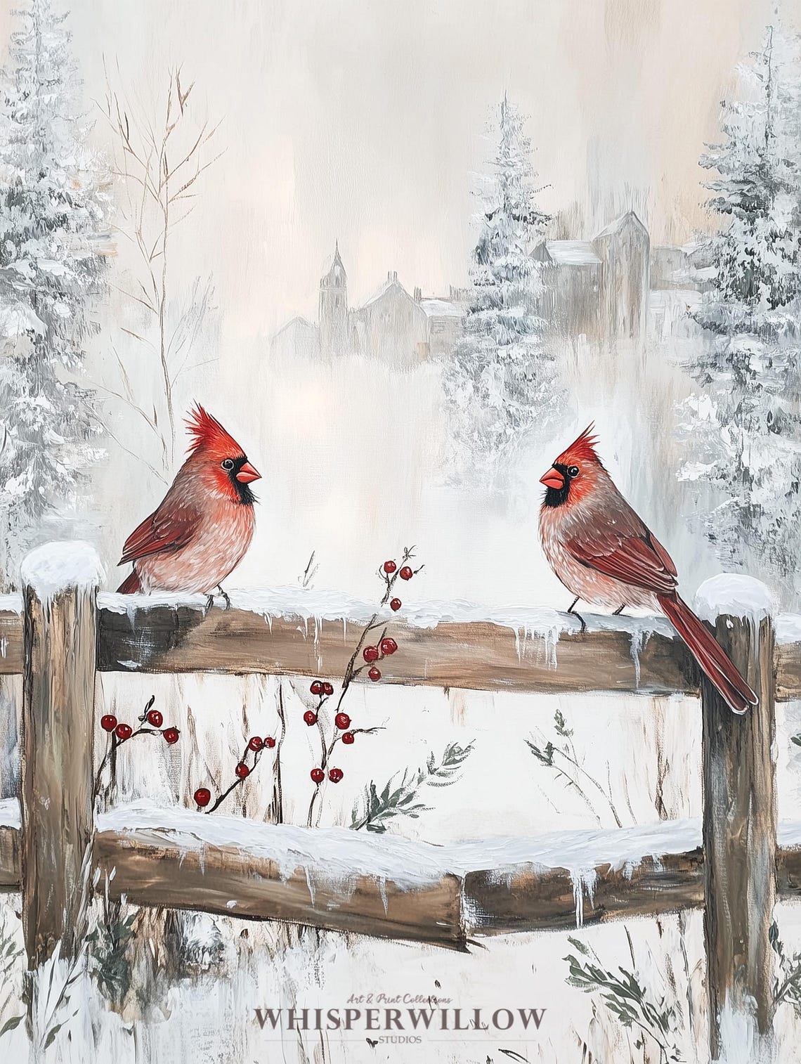 Velto Winter Cardinals Mystical Scenery, Rustic Holiday, Red Bird Wall ...