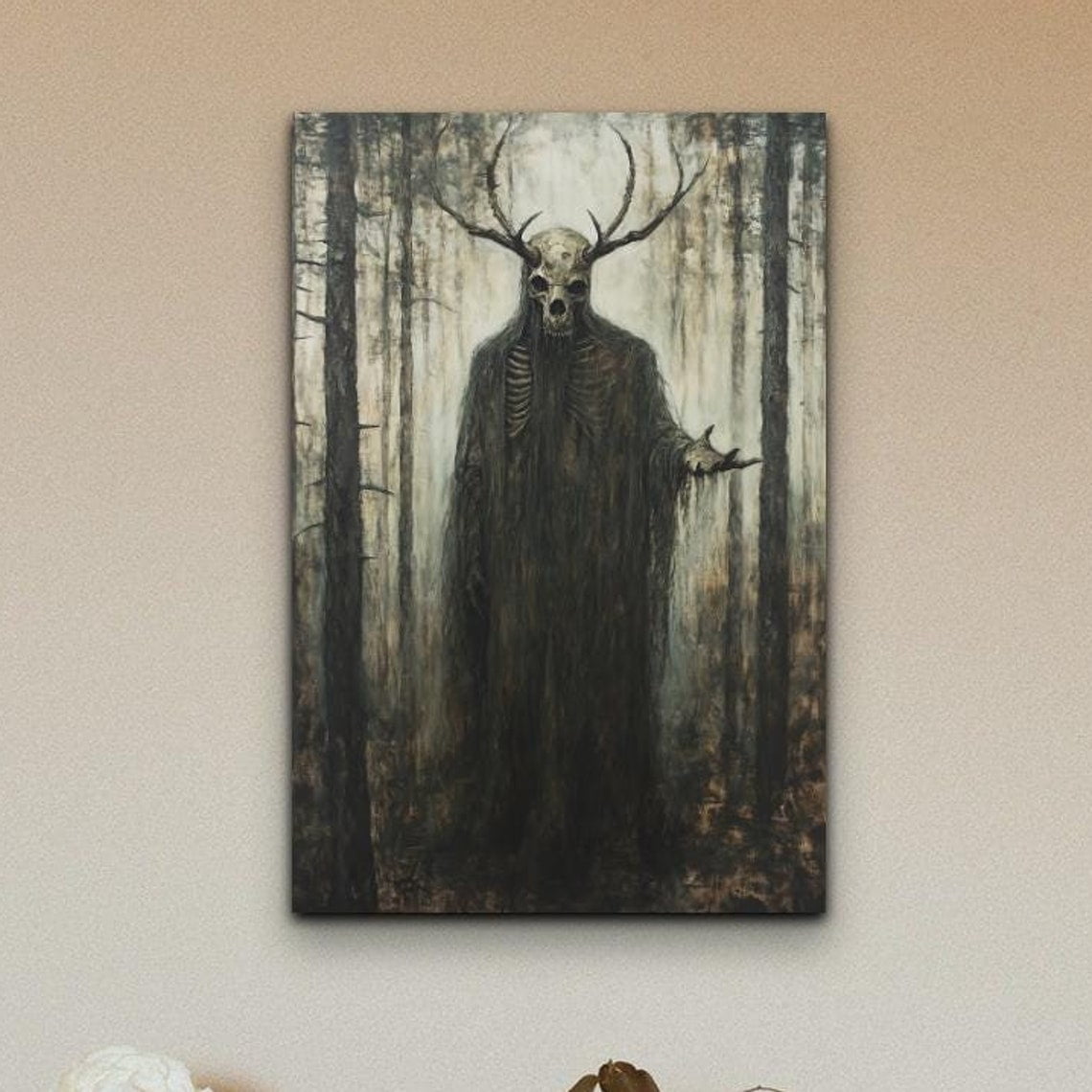 Velto Woodland Demon Dark Academia Canvas, Raven Gothic Art for Spooky ...
