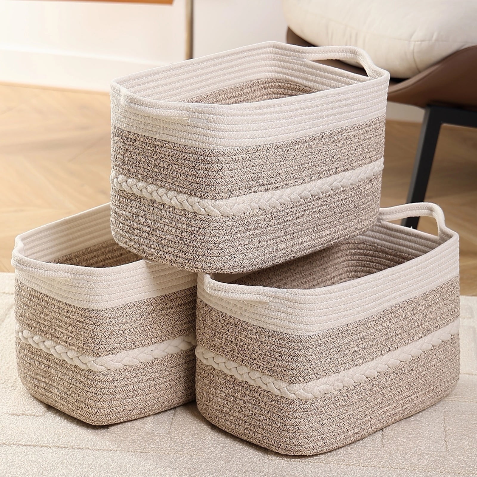 VeluraHome 3 Pack Storage Basket,Laundry Baskets for Storage，Woven ...