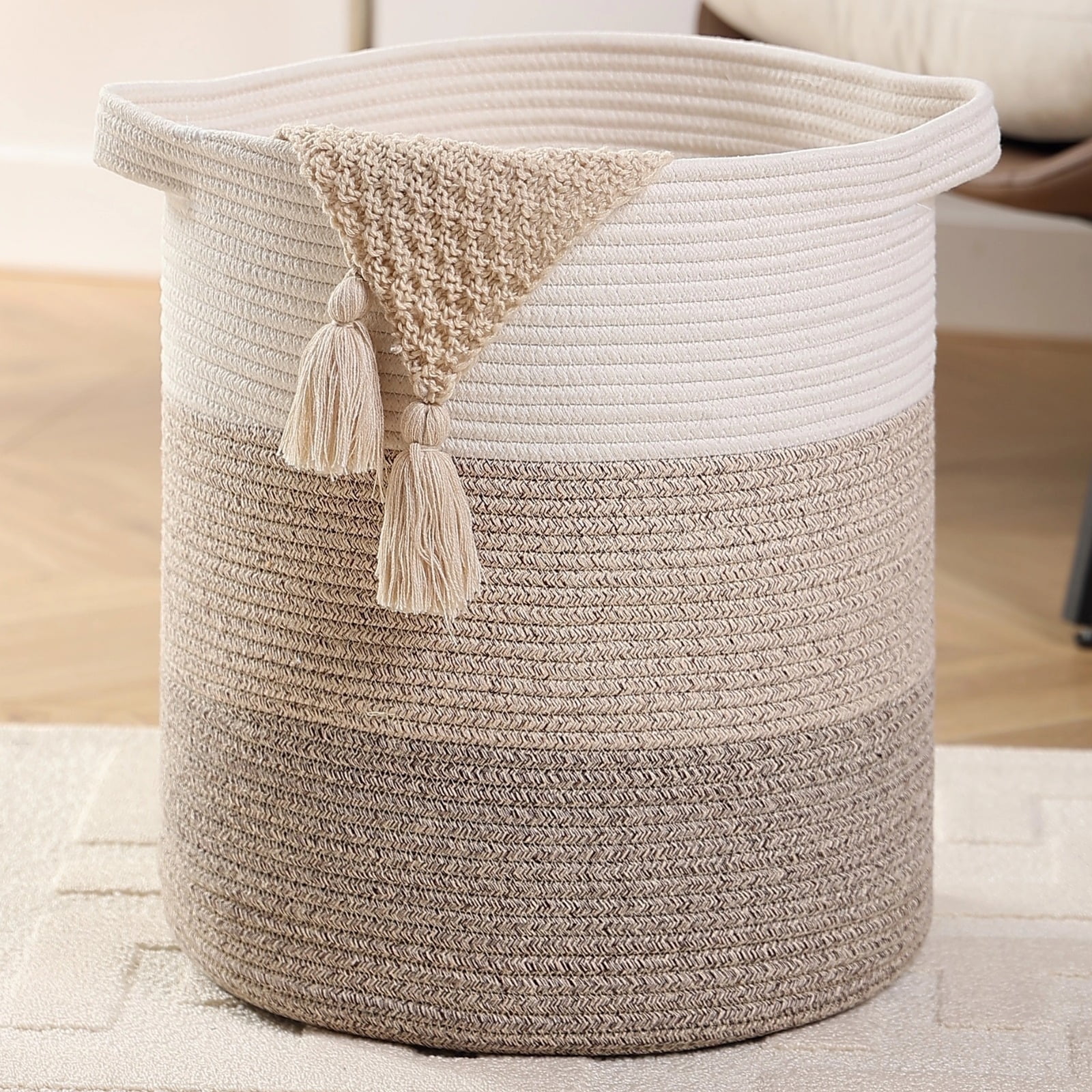 VeluraHome 65L Cotton Rope Laundry Hamper, Woven Storage Basket with ...