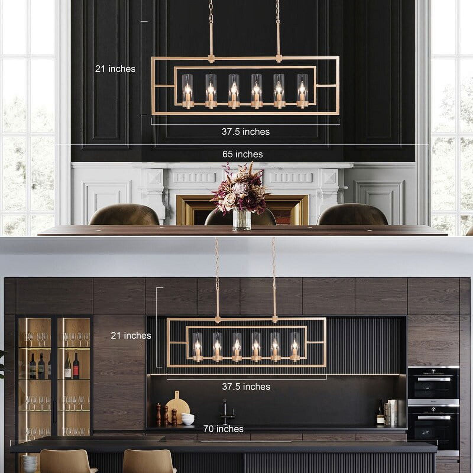Velus 37.5 inches Large 6-light Modern Linear Kitchen Chandelier ...