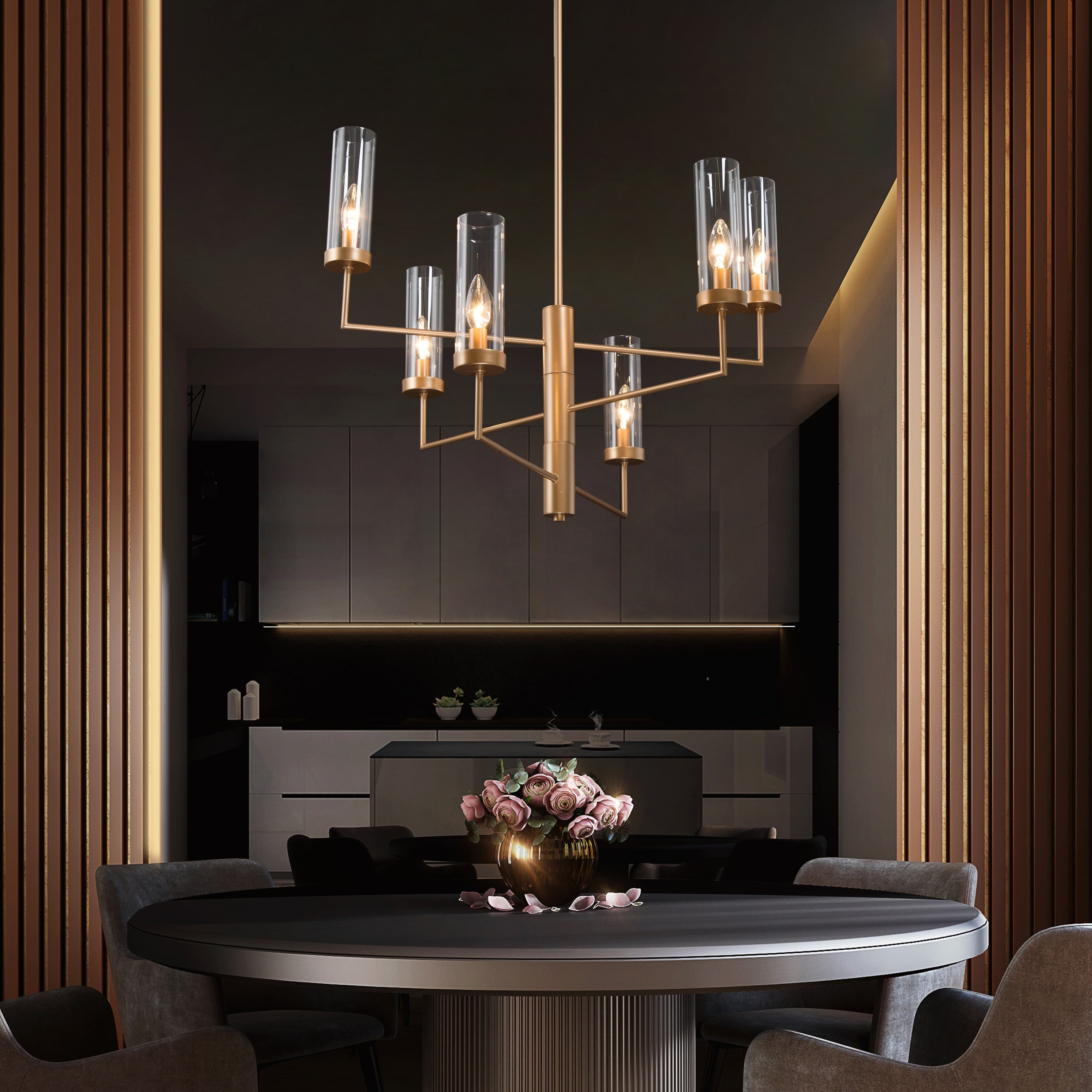 Velus Mid-Century Modern 6-light 3 tiers Chandeliers Glass Shade ...