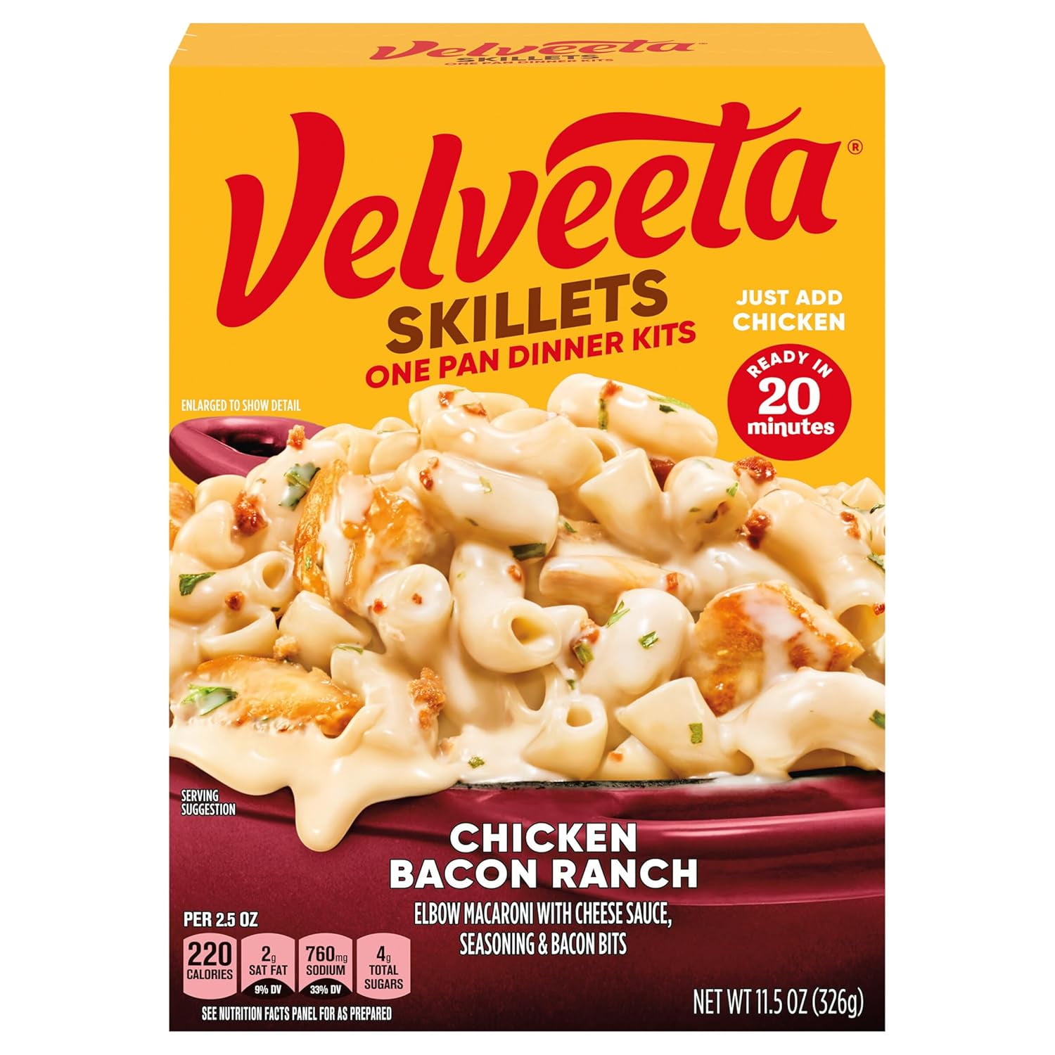 Velveeta Skillets Chicken Bacon Ranch One Pan Dinner Kit, 11.5 oz Box ...