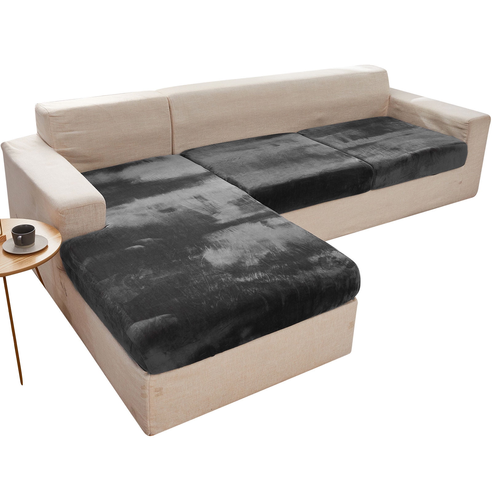 Velvet 1 2 3 Cushion Couch Cushion Cover for L-Shaped Sofa Chaise ...