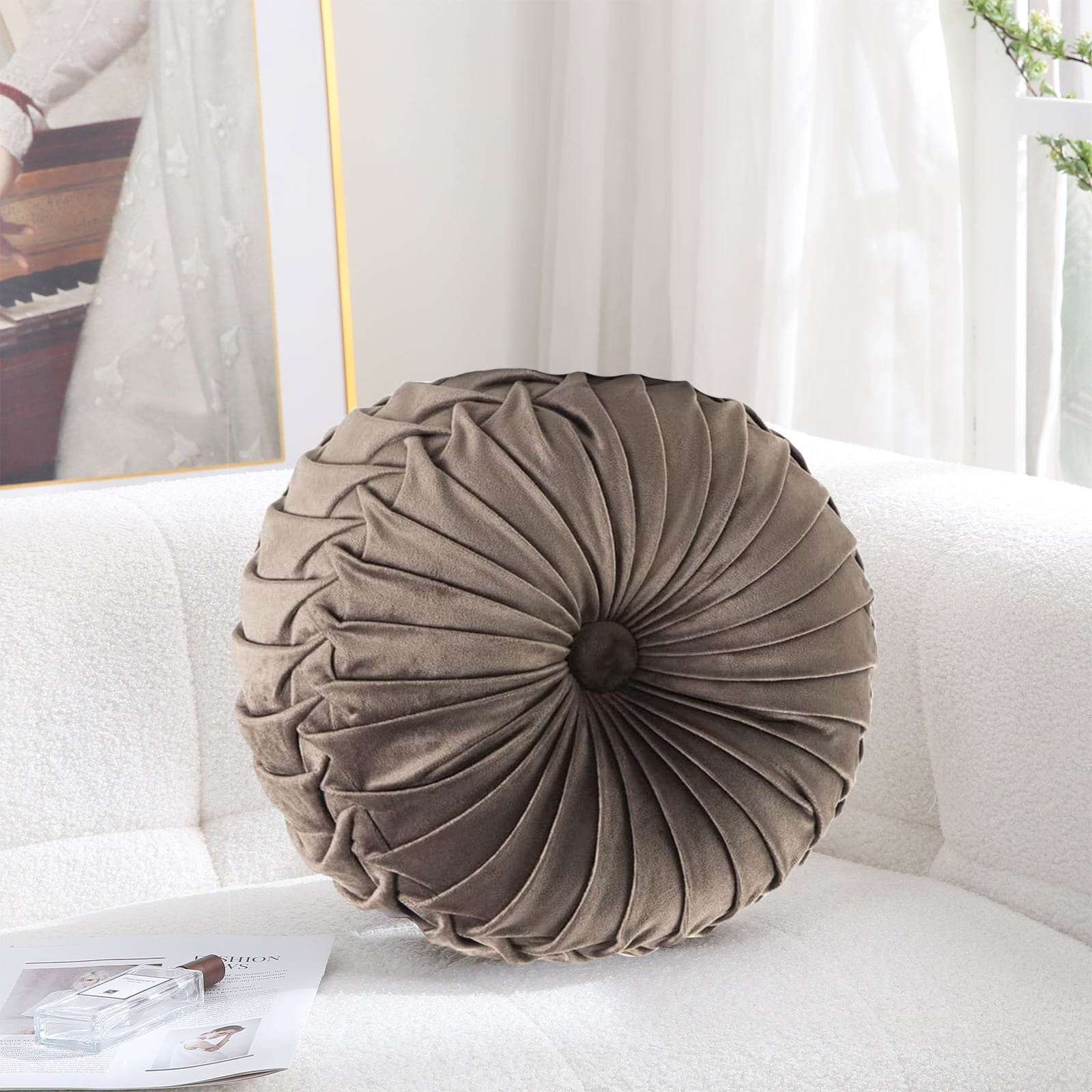 Velvet 15-Inch Round Decorative Pillow for Couch Décor (Grey) - Walmart.com