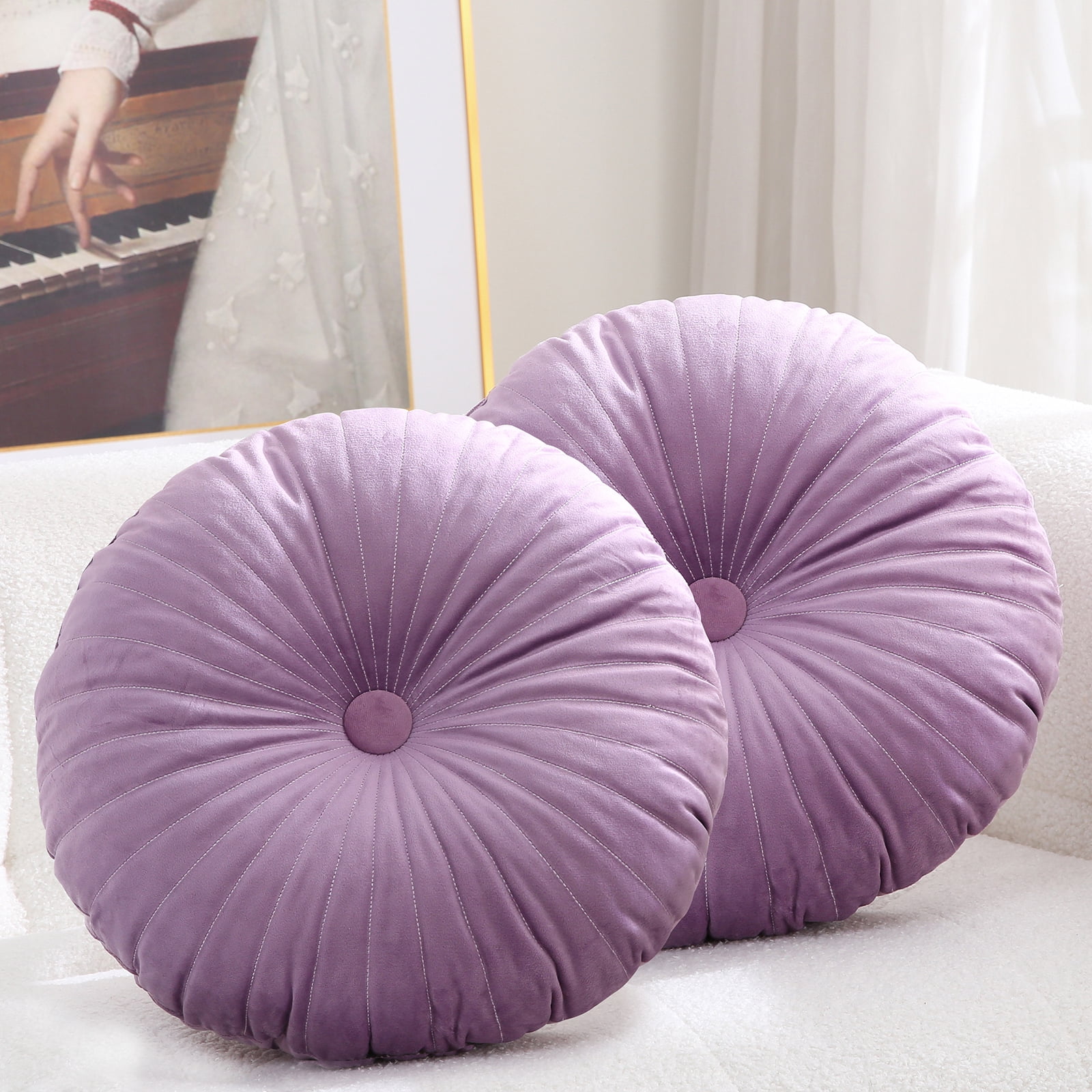 Velvet 18-Inch Round Throw Pillow for Home Decorative Couch, Purple ...