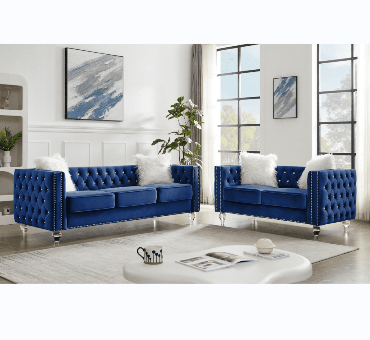Velvet 2+3 Seat Sofa Set with Removable Cushion ,Comfy Upholstery Sofa ...
