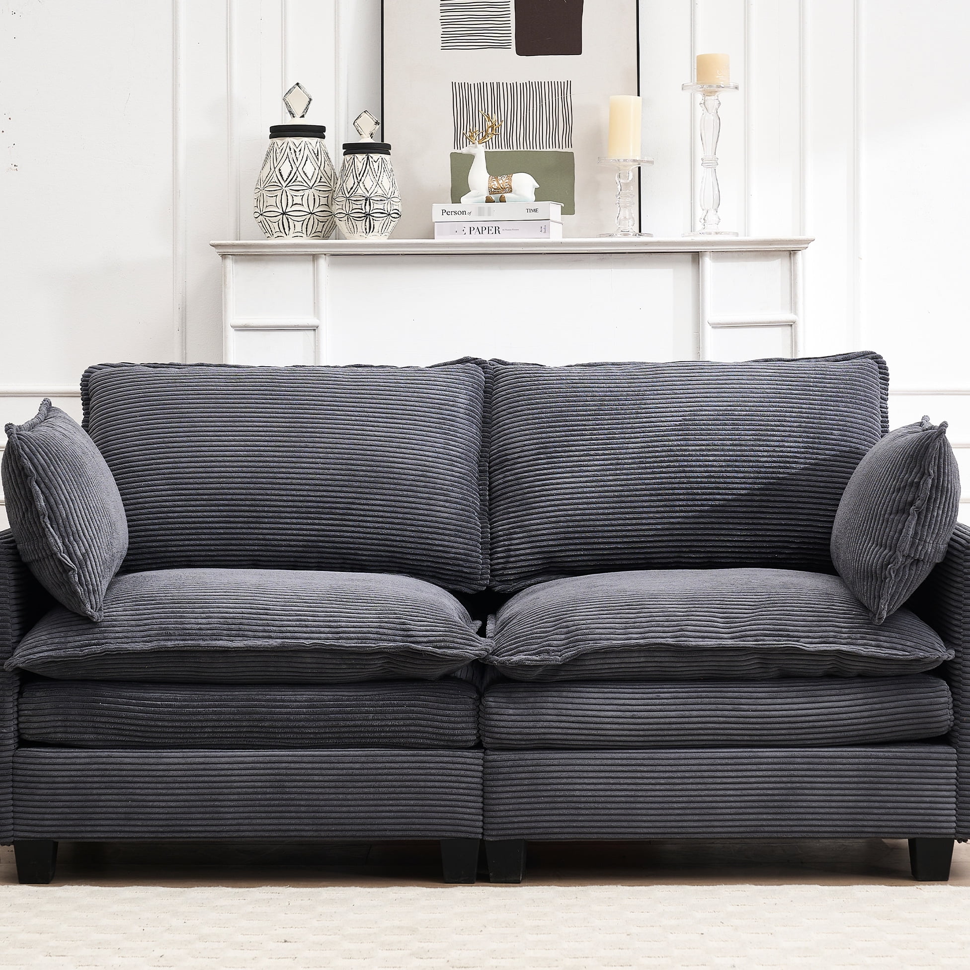 Velvet 2 Living Room - With Fade- Fabric And Lumbar Pillows Wood Iron ...
