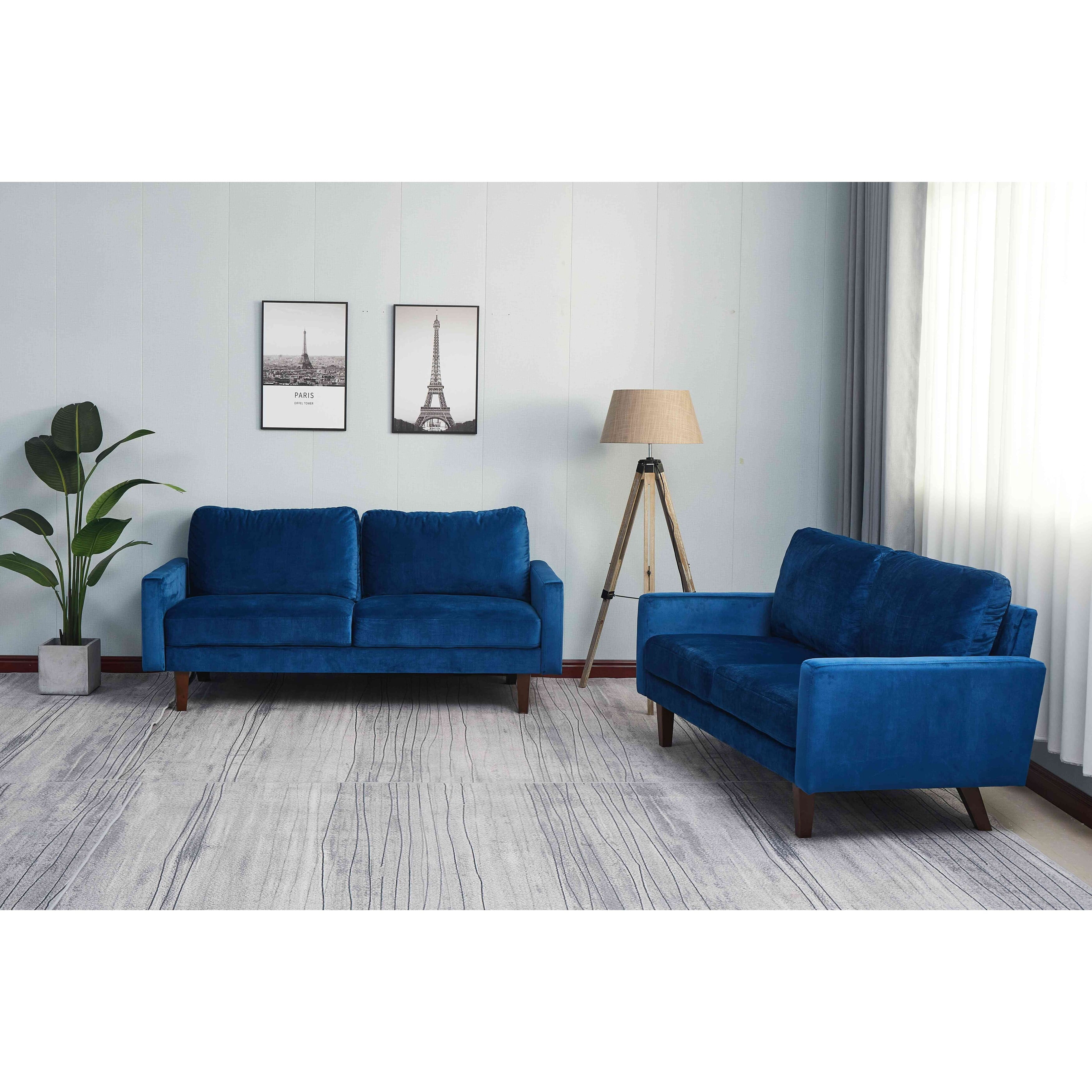 Velvet 2 Piece Loveseat and Sofa Living Room Set Prussian Blue - 2 ...
