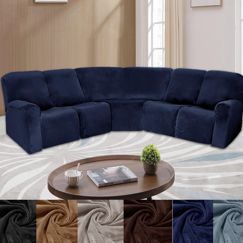 Velvet 5 Seater Recliner Corner Sofa Slipcovers Stretch Sectional ...