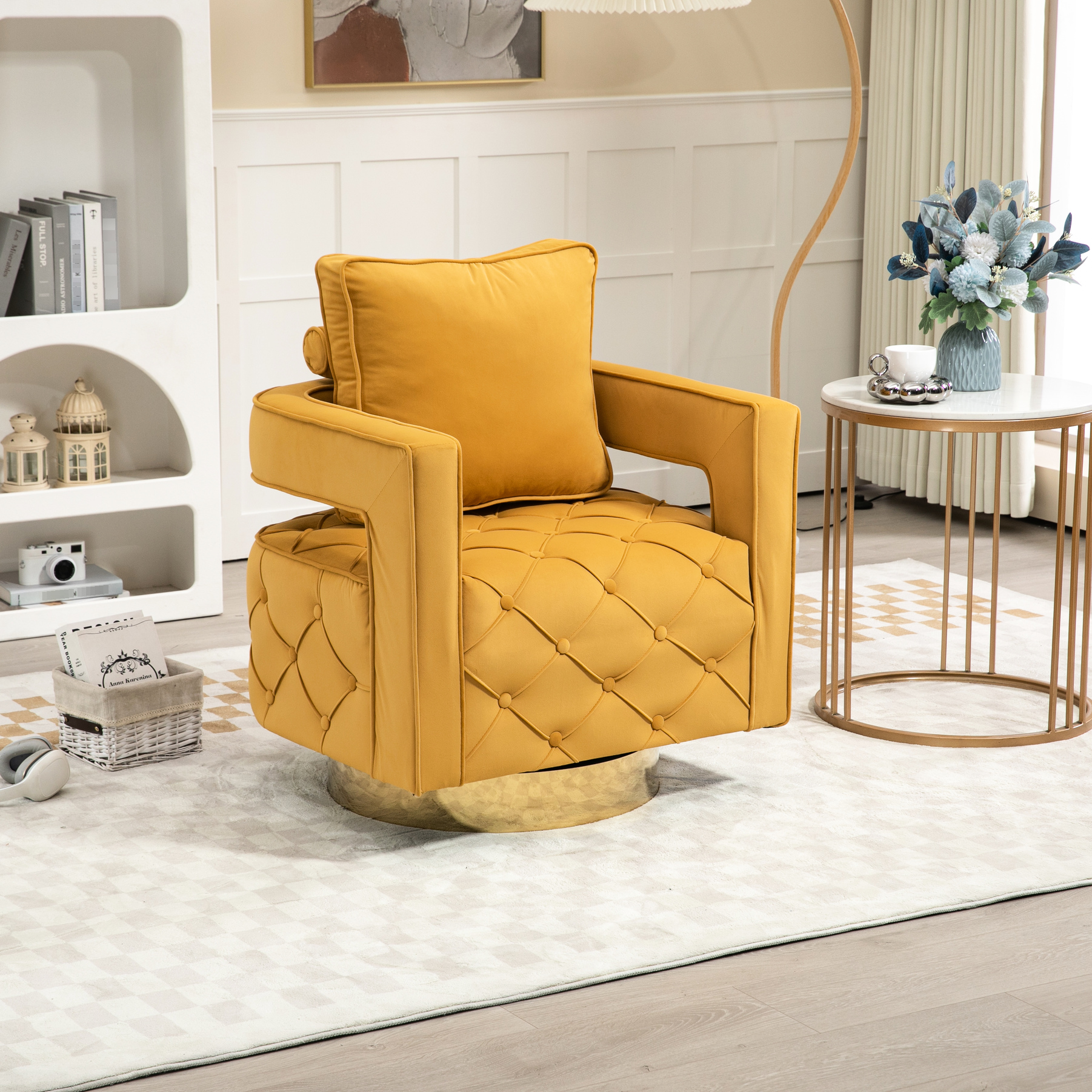 Velvet Accent Armchair With 360 Degree Rotation - Modern Design For ...