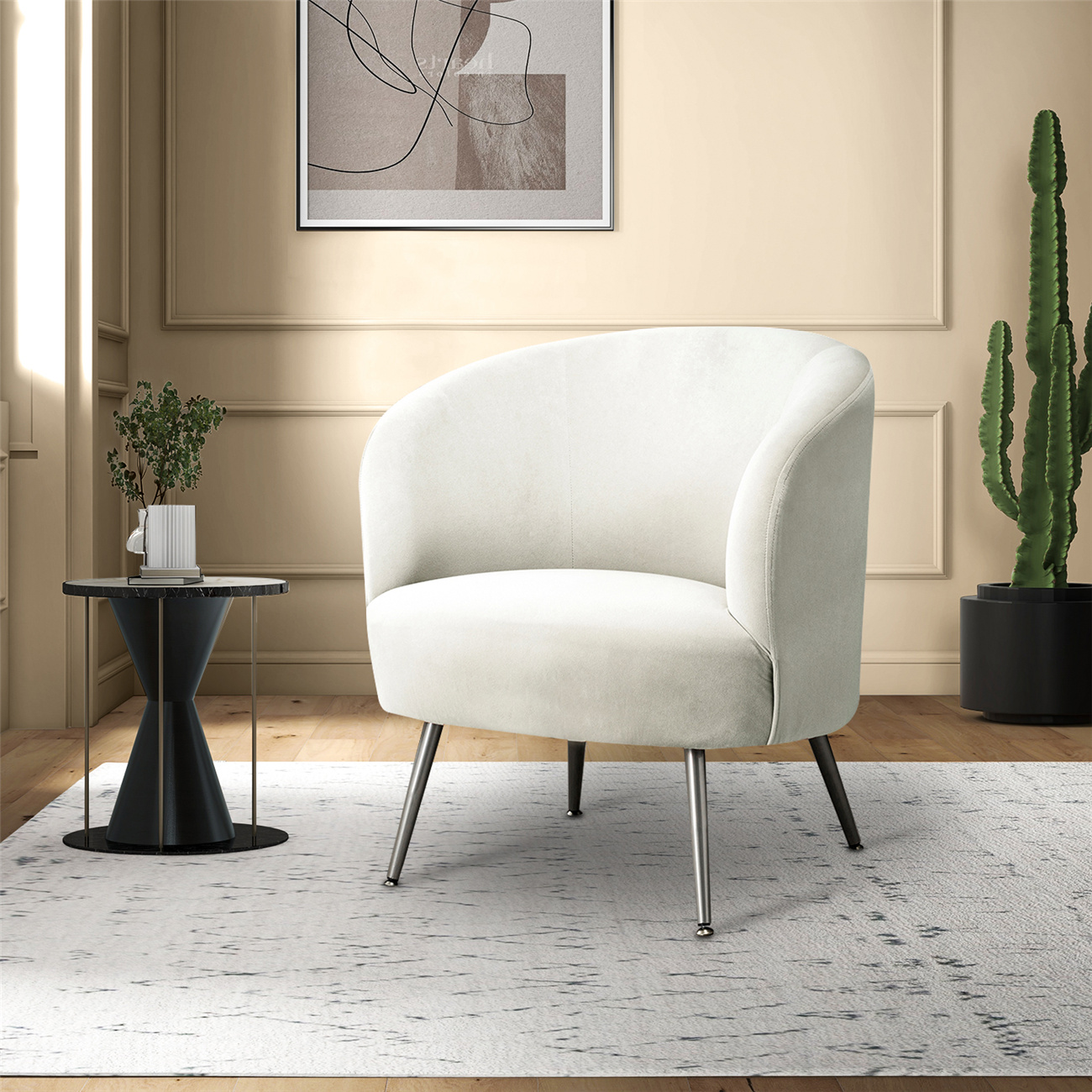 Velvet Accent Barrel Chair, Upholstered Single Sofa Chair with Gold ...