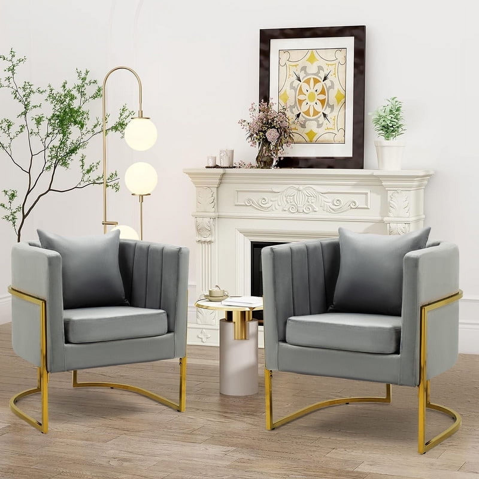 Velvet Accent Barrel Chairs Set of 2, Modern Arm Club Chair Set with ...