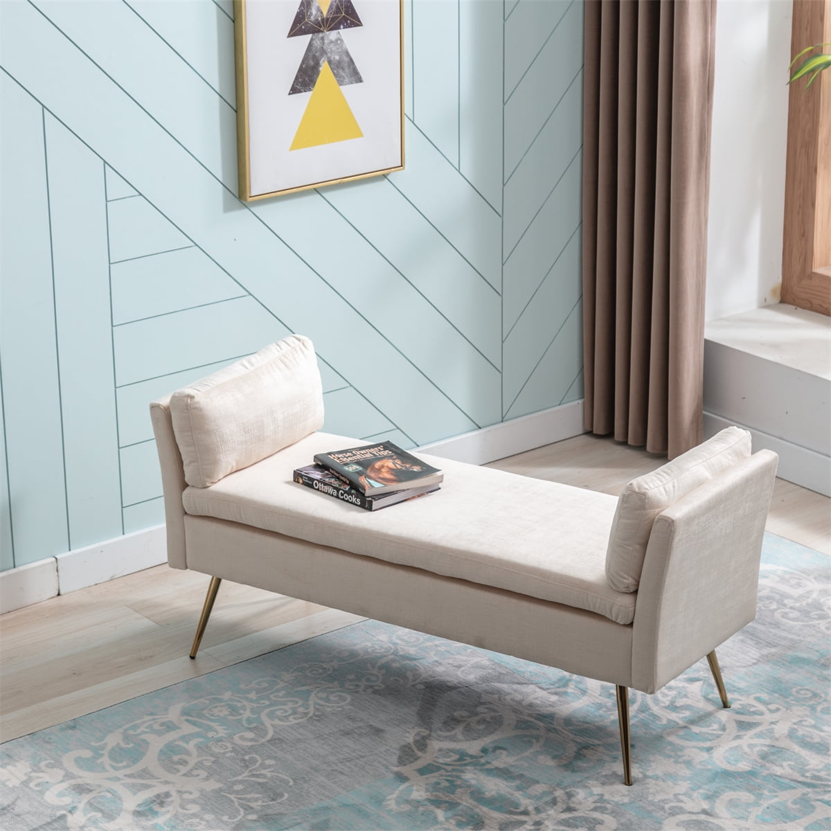 Velvet Accent Bench, Upholstered Living Room Bench with Padded Seat ...