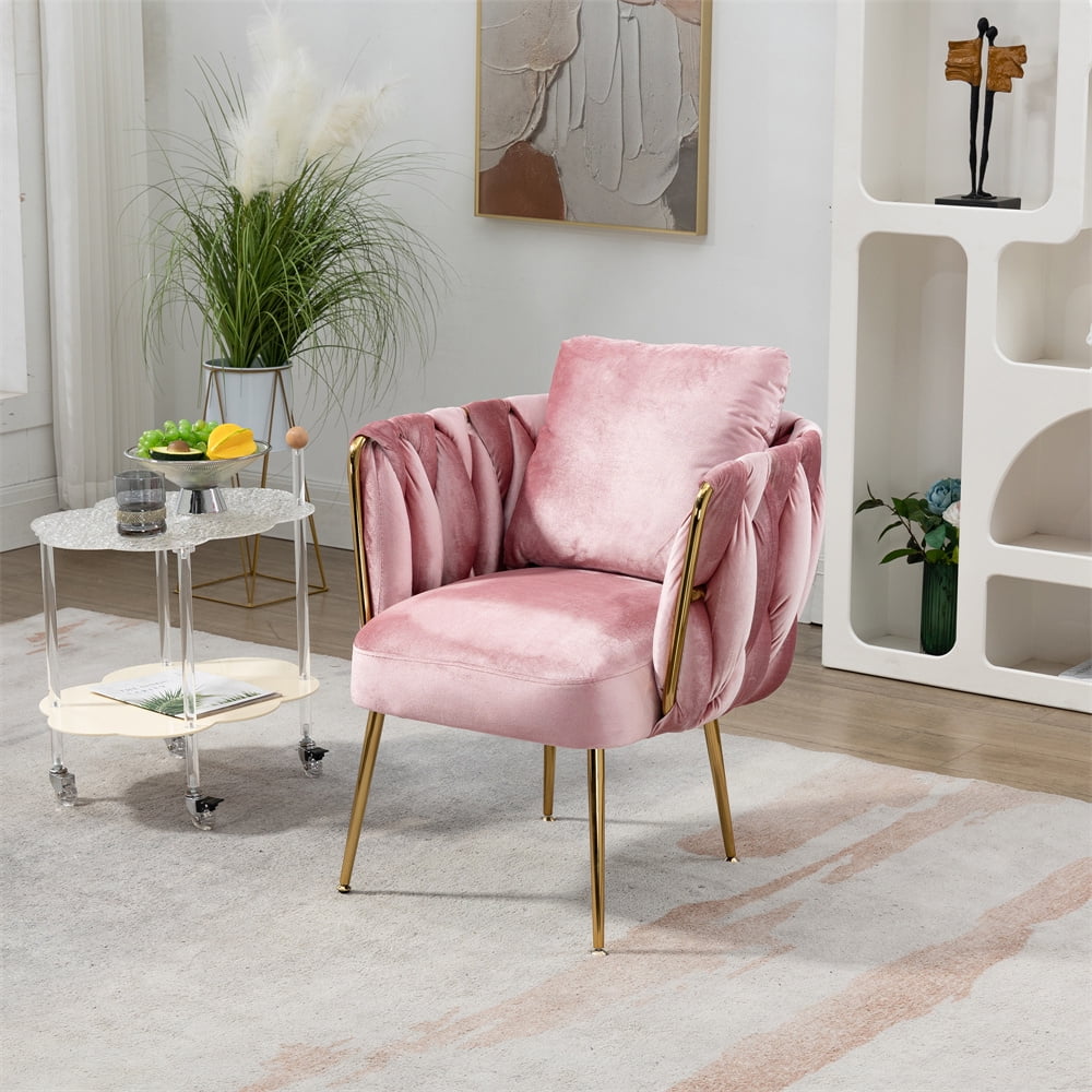 Velvet Accent Chair, 27.4" Wide Modern Handmade Weaving Upholstered ...