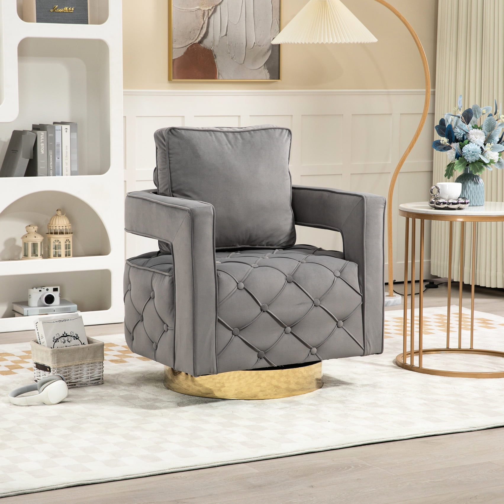 Velvet Accent Chair, 360 - Degree Spin / Flexible Seating for Different ...