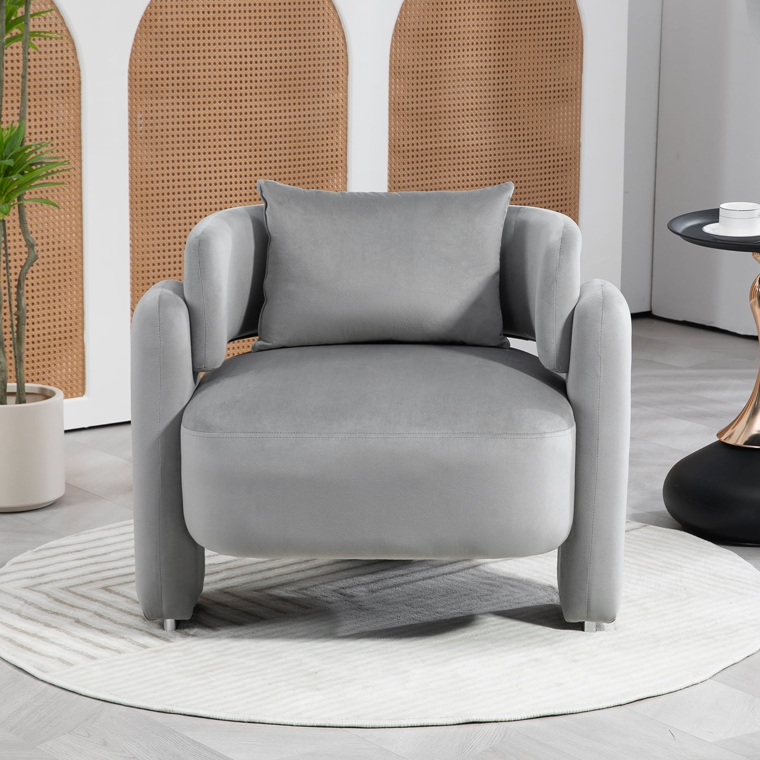Velvet Accent Chair with Arms, Modern Single Sofa Chair with Pillows ...