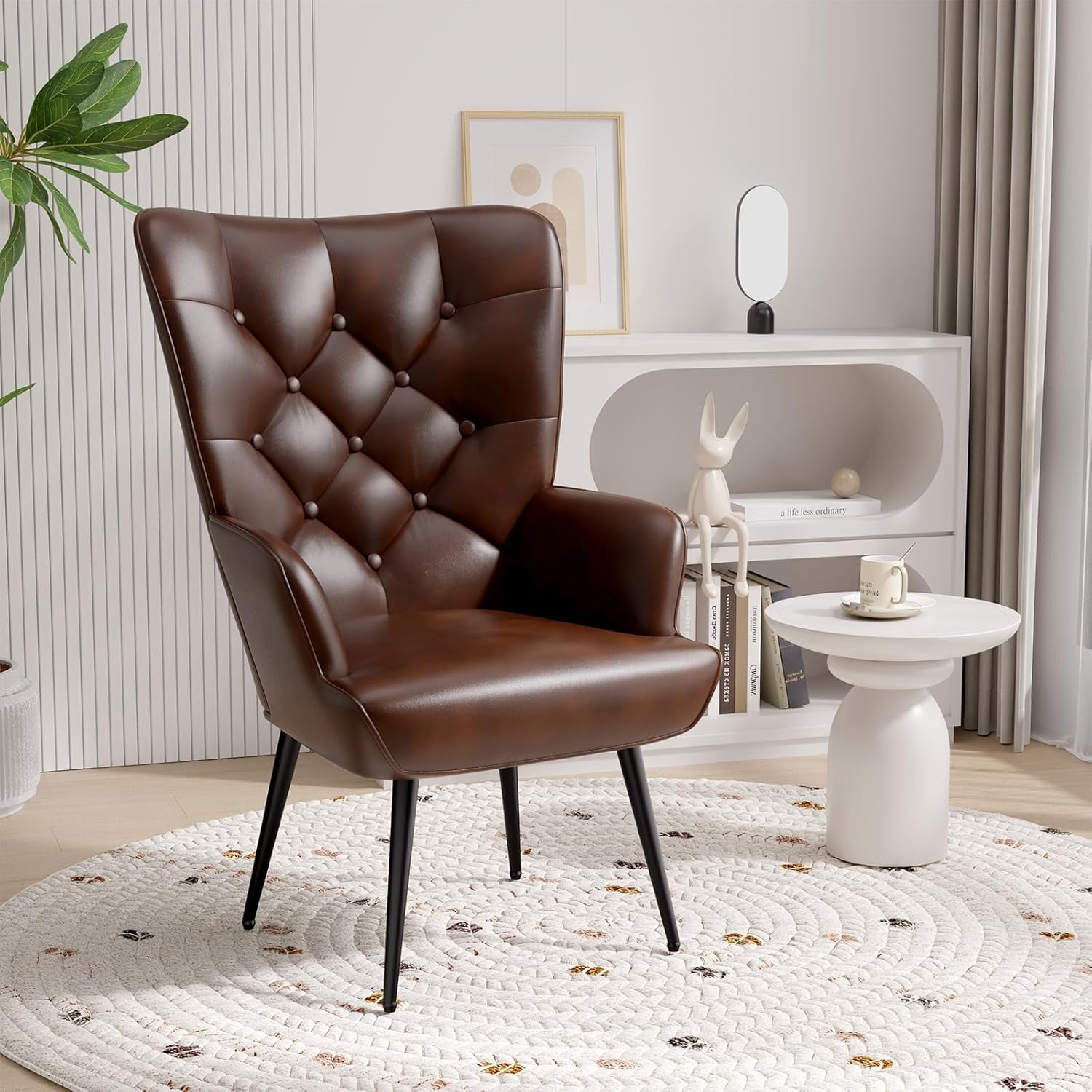 Velvet Accent Chair,Bedroom Chair with High Backrest, Mid Century ...