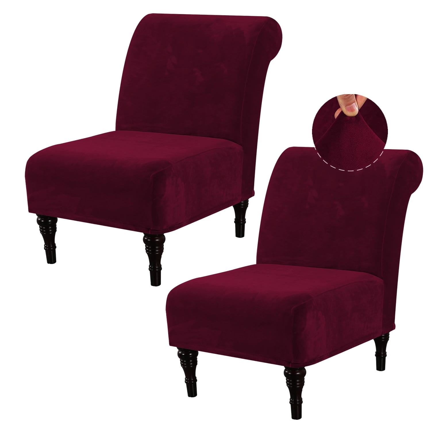 ACIRAE Velvet Accent Chair Covers, Set of 2, Stretch Plush Fabric ...