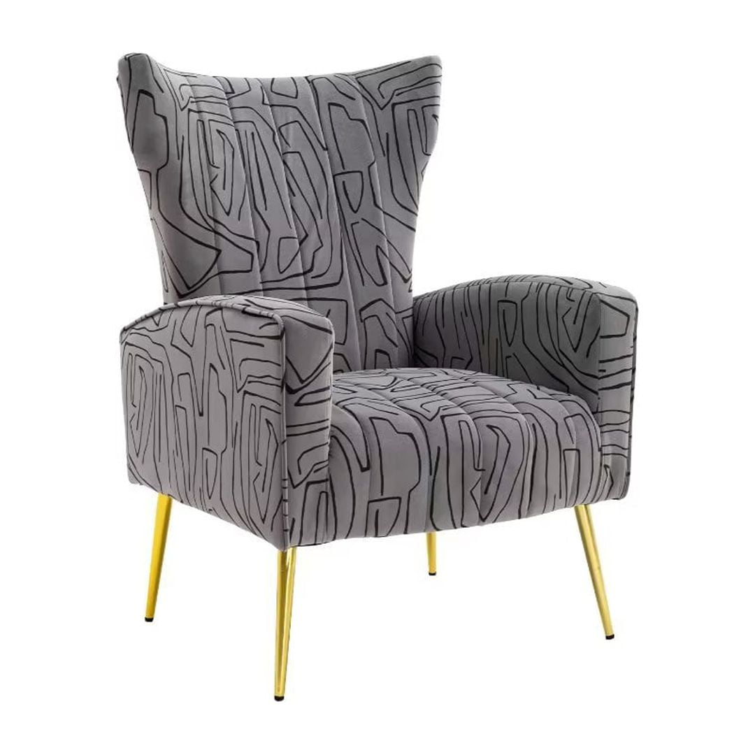 Velvet Accent Chair with Curved Wingback, Single Sofa Chair with Unique ...