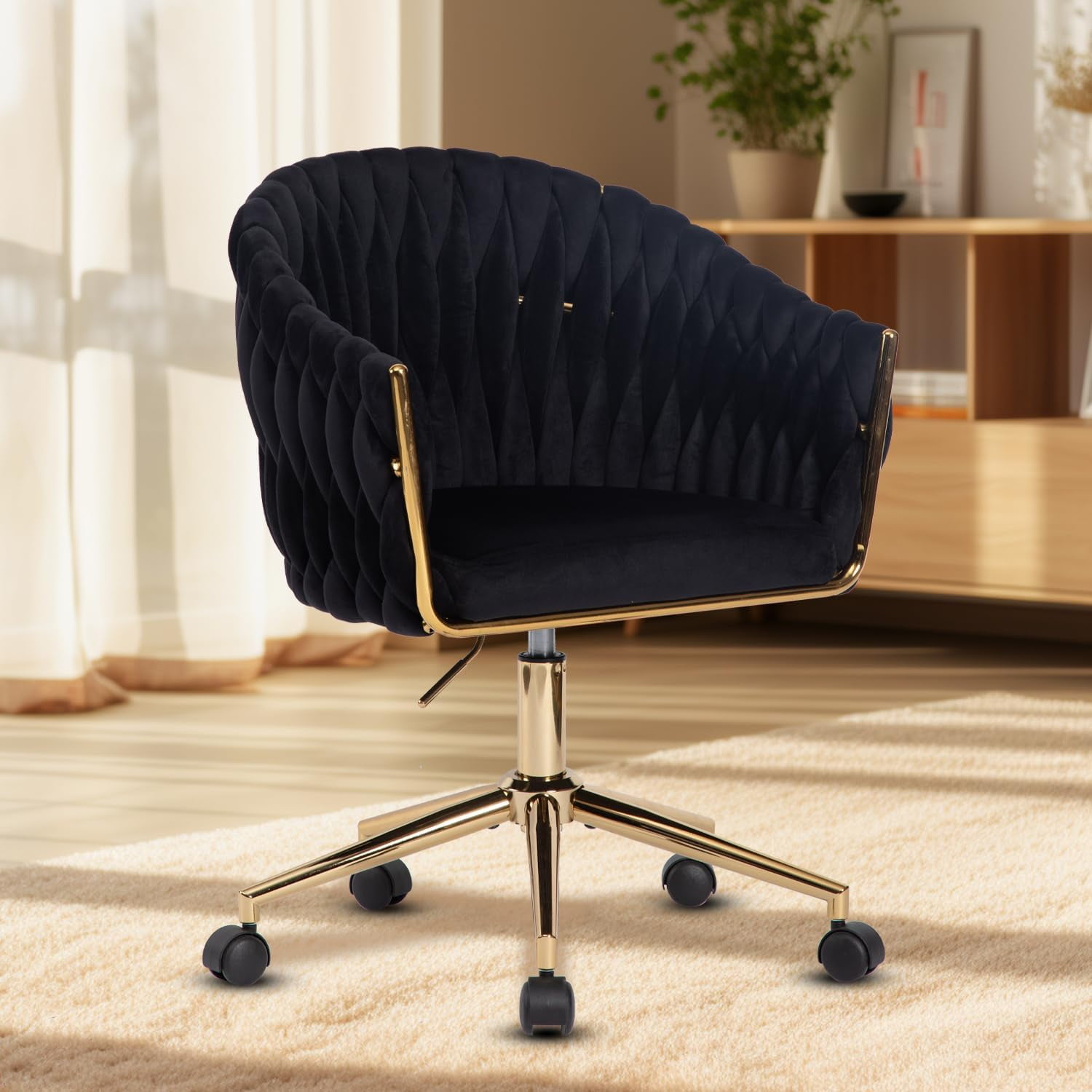 Velvet Accent Chair Home Office Desk Chairs with Wheels Modern Mid Back ...