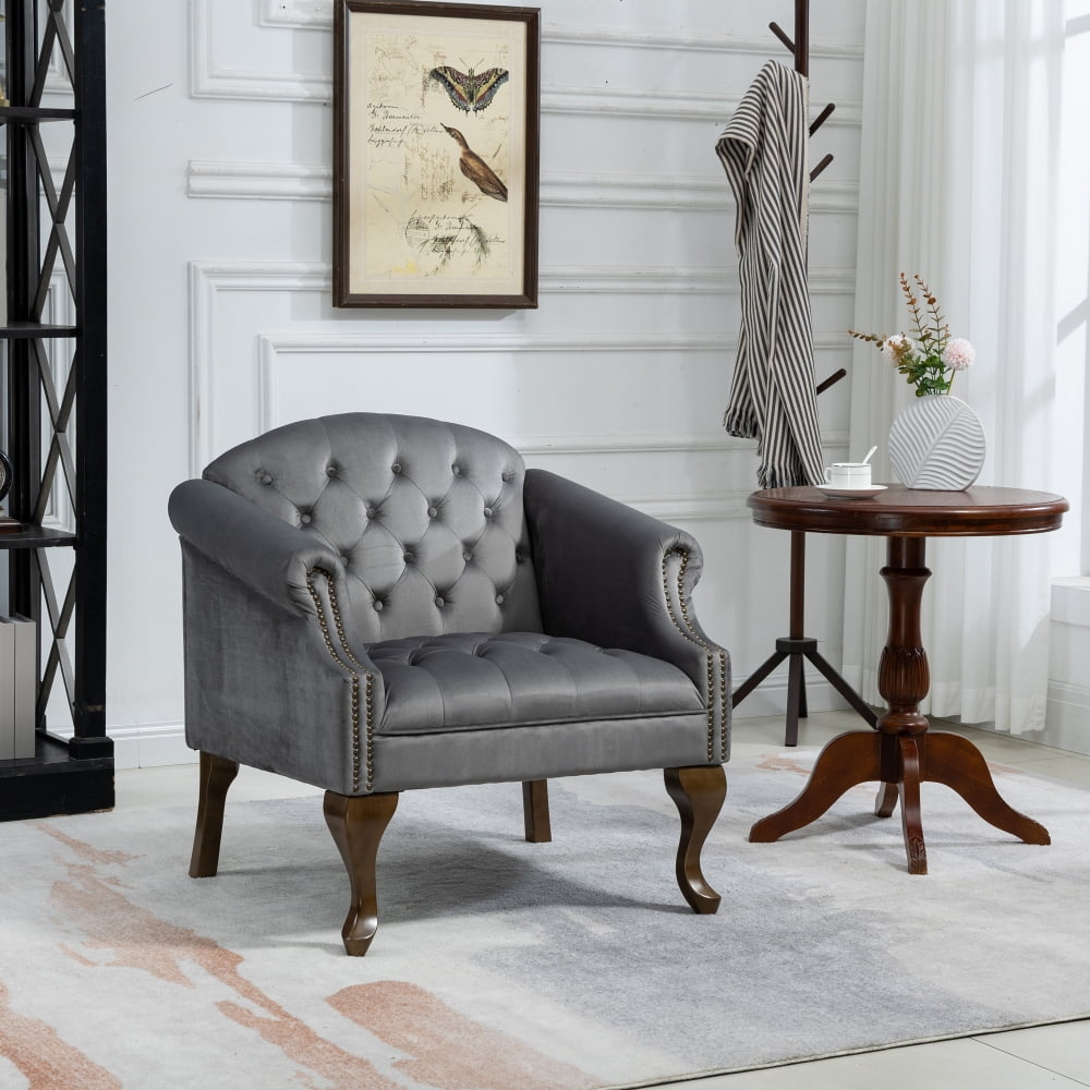 Velvet Accent Chair Leisure Sofa Chair with Wood Legs, Lounge Chair ...