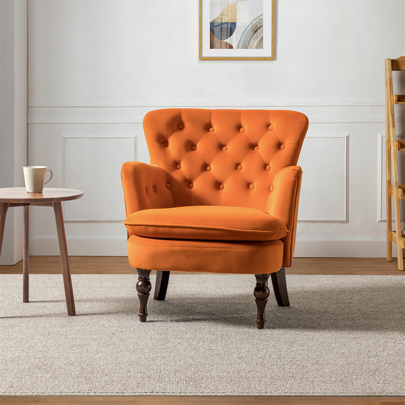 Velvet Accent Chair, Lounge Chair with Button Tufted Back and Armrest ...