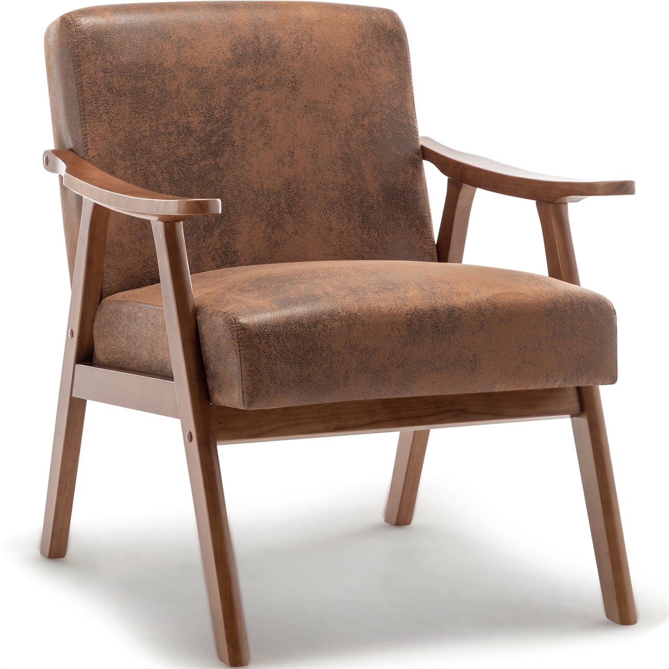 Velvet Accent Chair, Mid-Century Modern Armchair with Solid Wood Legs ...