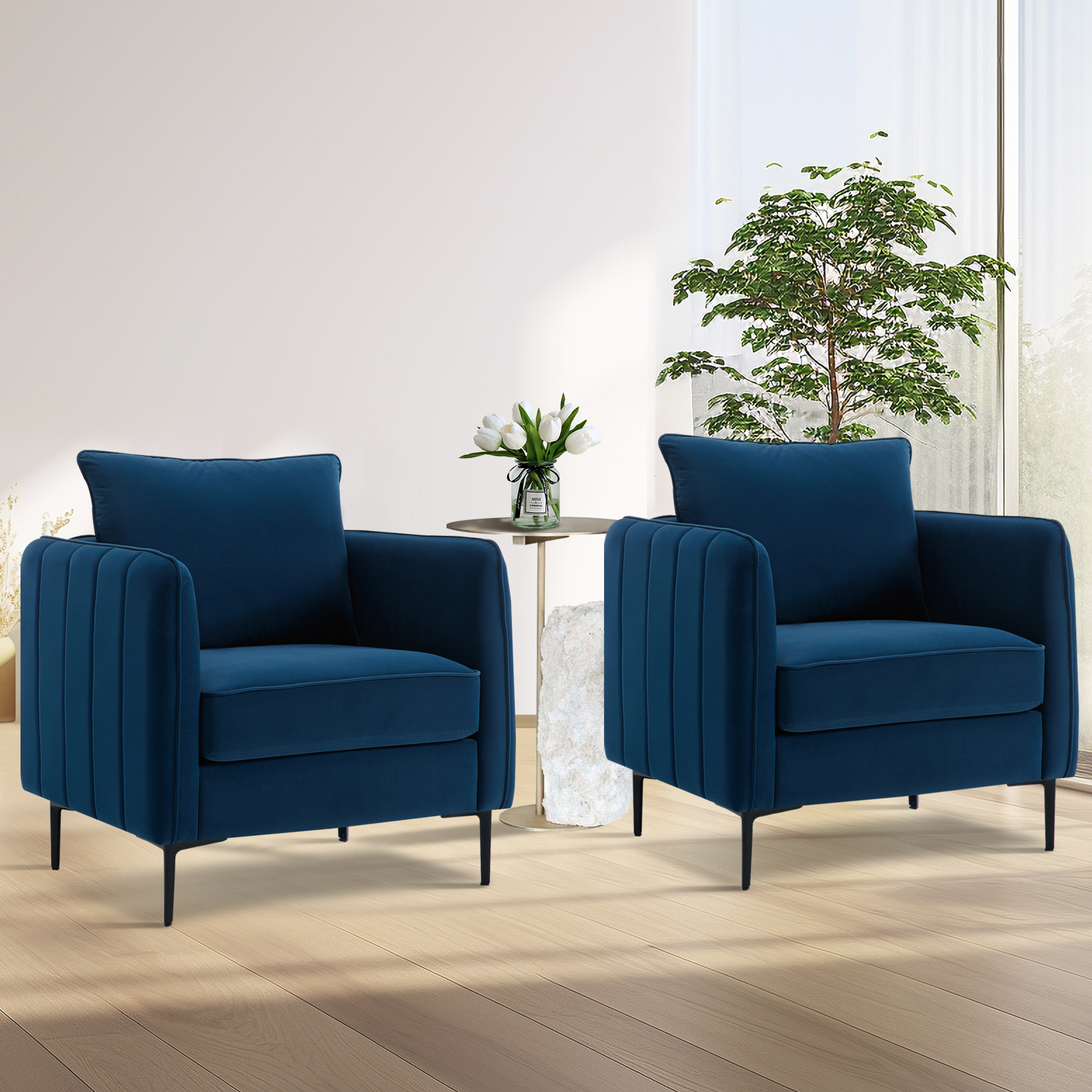 Velvet Accent Chair, Mid Century Modern Single Arm Chair Comfy Living ...