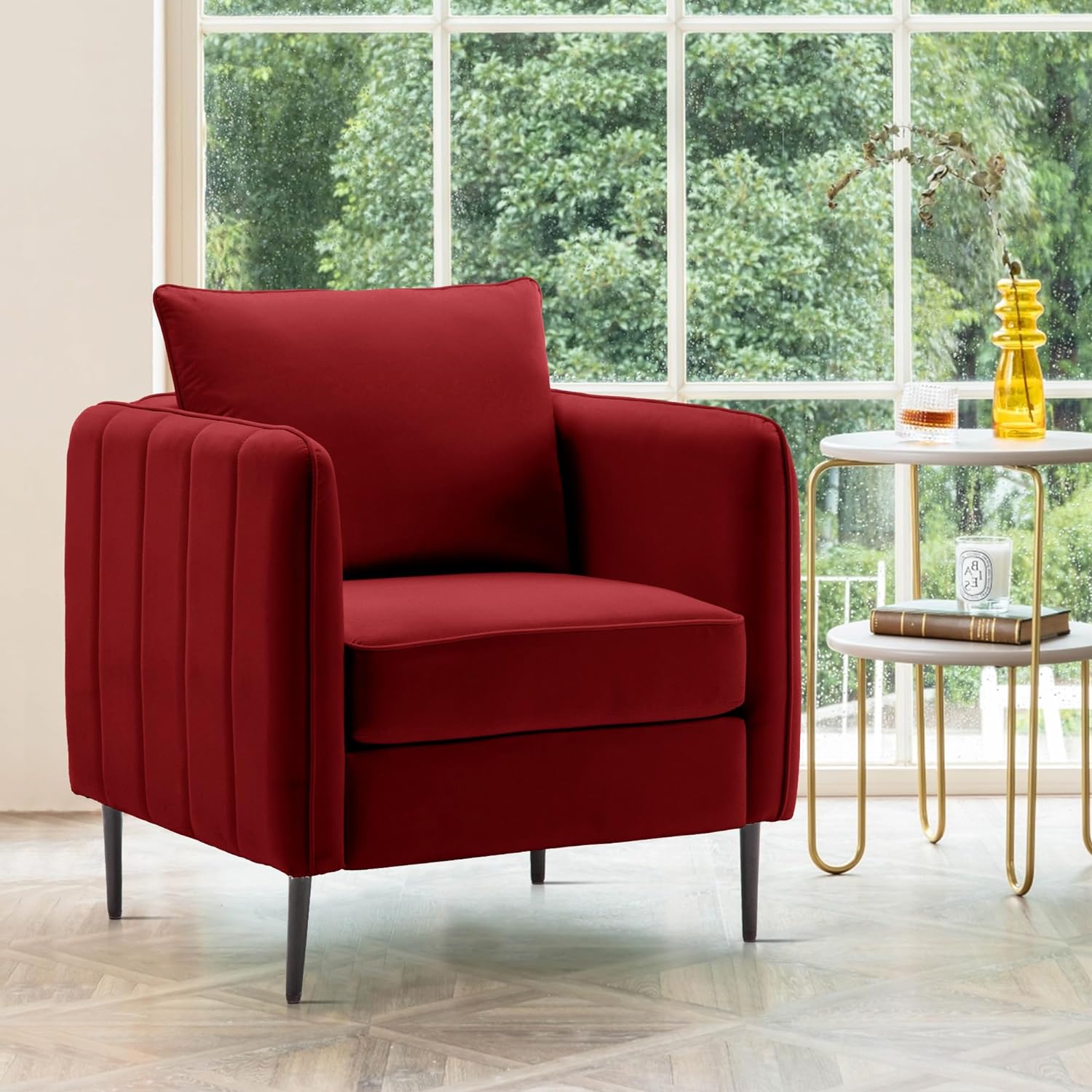 Velvet Accent Chair, Modern Upholstered Armchair Living Room Single ...